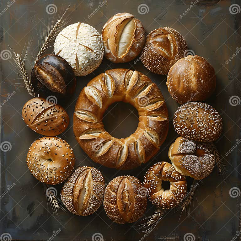 An Array of Various Bread Types Displayed in a Circular Arrangement ... An Array of Various Bread Types Displayed in a Circular Arrangement ...