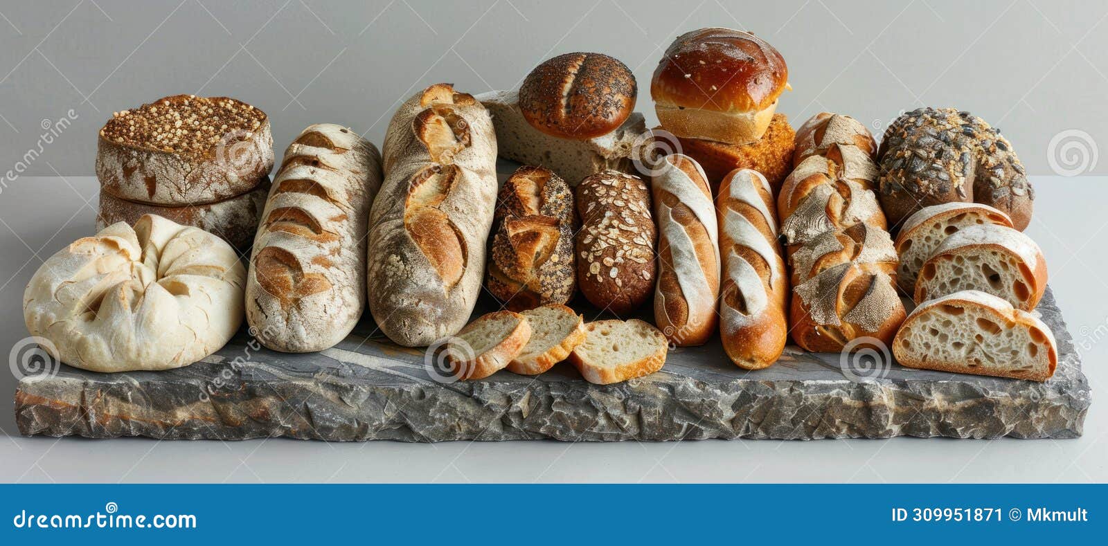 Array of Various Breads on Table Stock Image - Image of challah, table ...