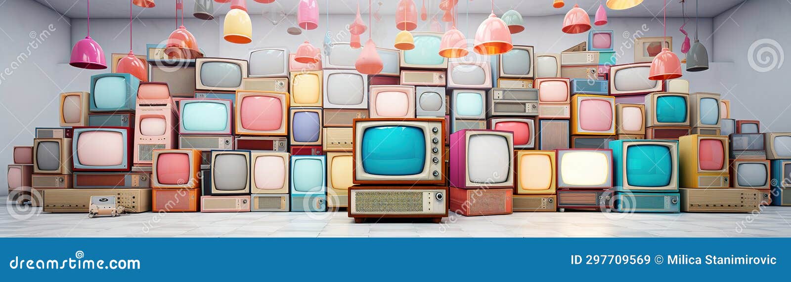 Array of Vintage TVs with Pastel Displays Stock Illustration ...