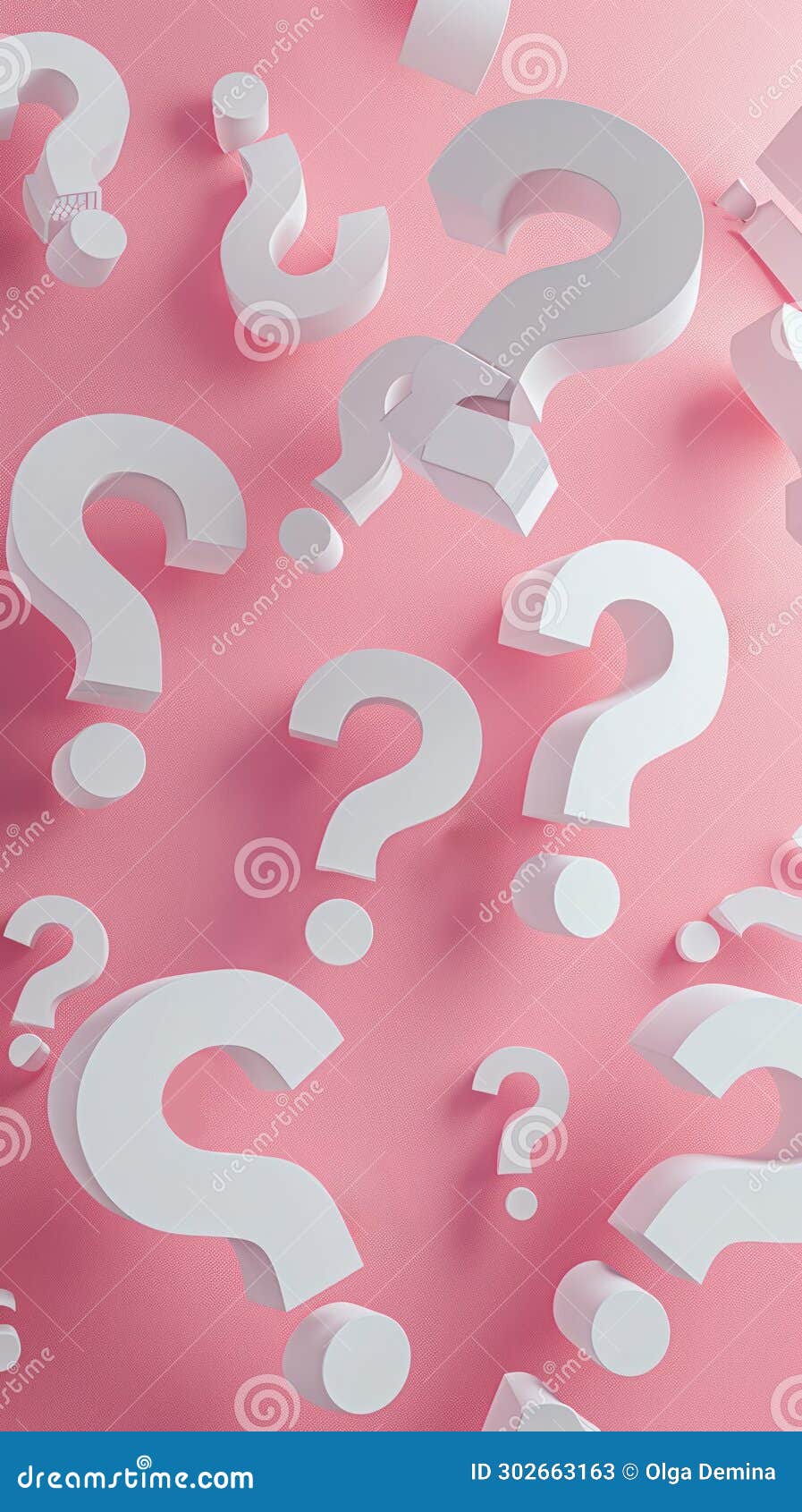 Array of White Question Marks Casting Soft Shadows on a Pastel Pink ...