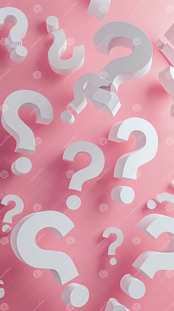 Array of White Question Marks Casting Soft Shadows on a Pastel Pink ...
