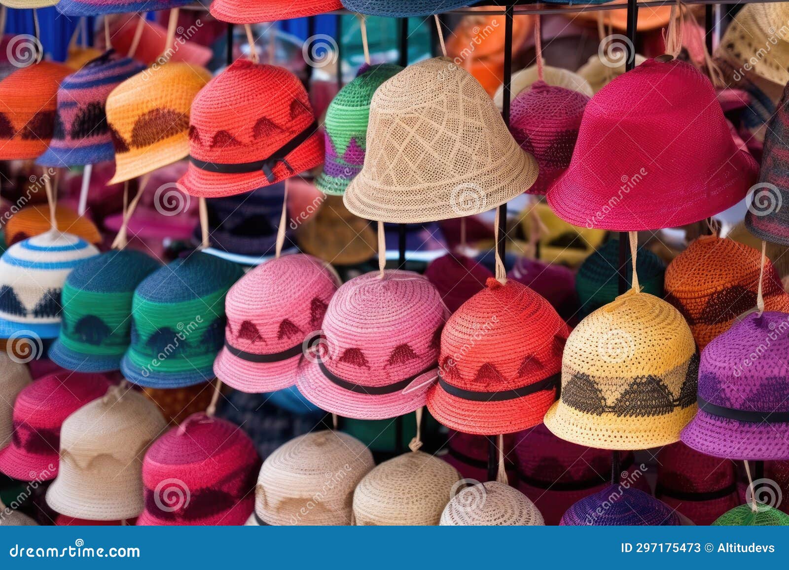 An Array of Woven Hats Hanging at a Vendors Booth Stock Image - Image ...