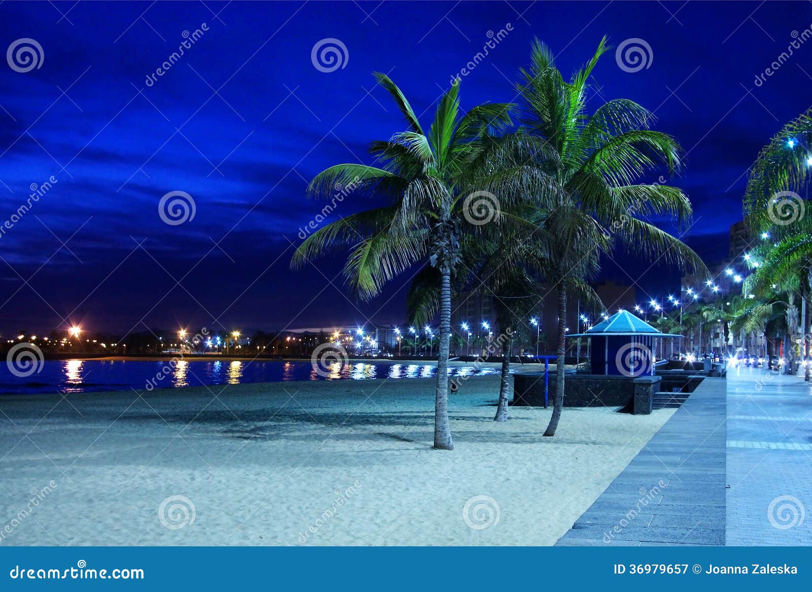 Arrecife beach at twilight stock image. Image of touristic - 36979657