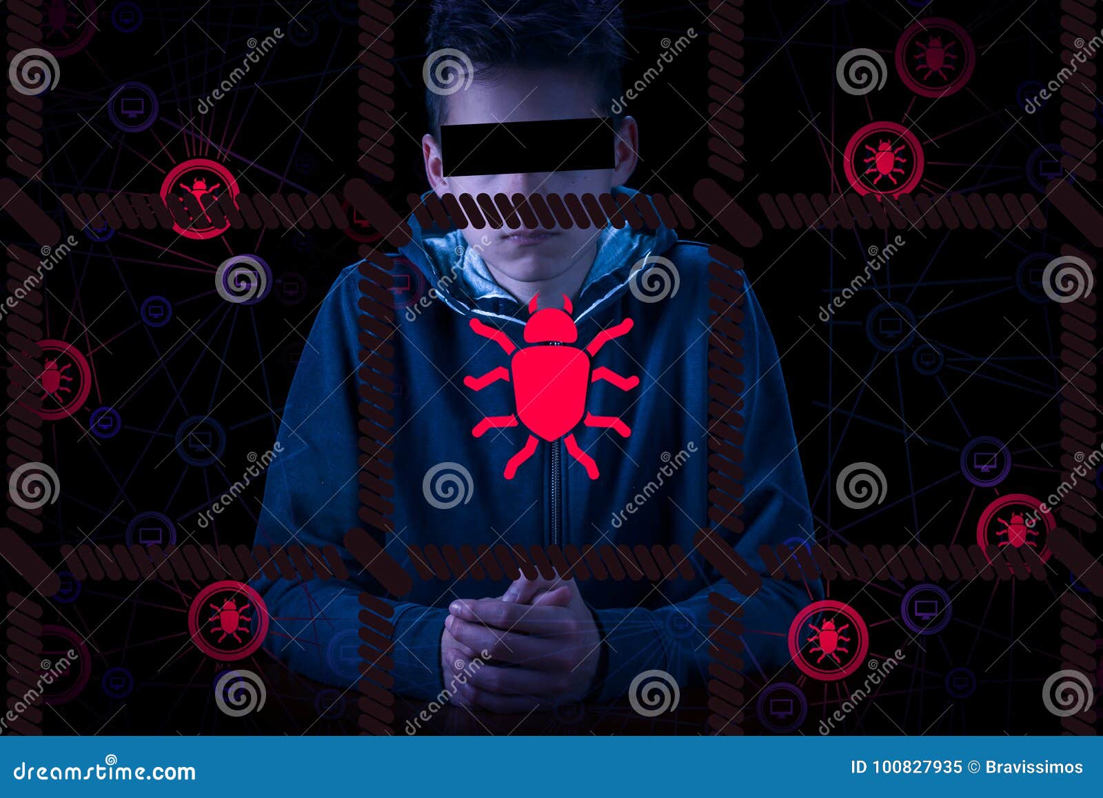 Arrested Anonymous Computer Hacker And Cyber Criminal With Handcuffs ...