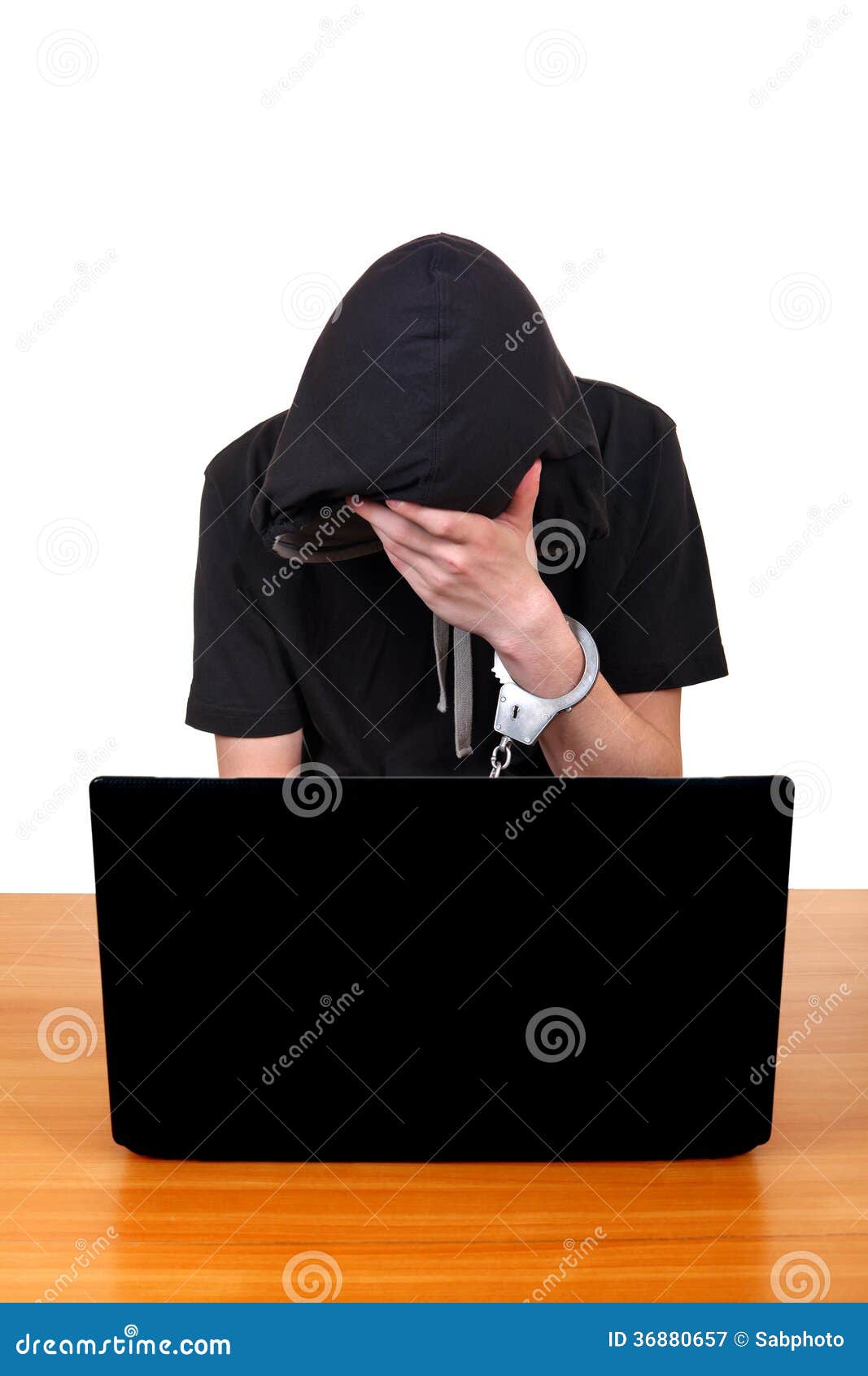 Arrested Man with Laptop stock image. Image of desk, isolated - 36880657