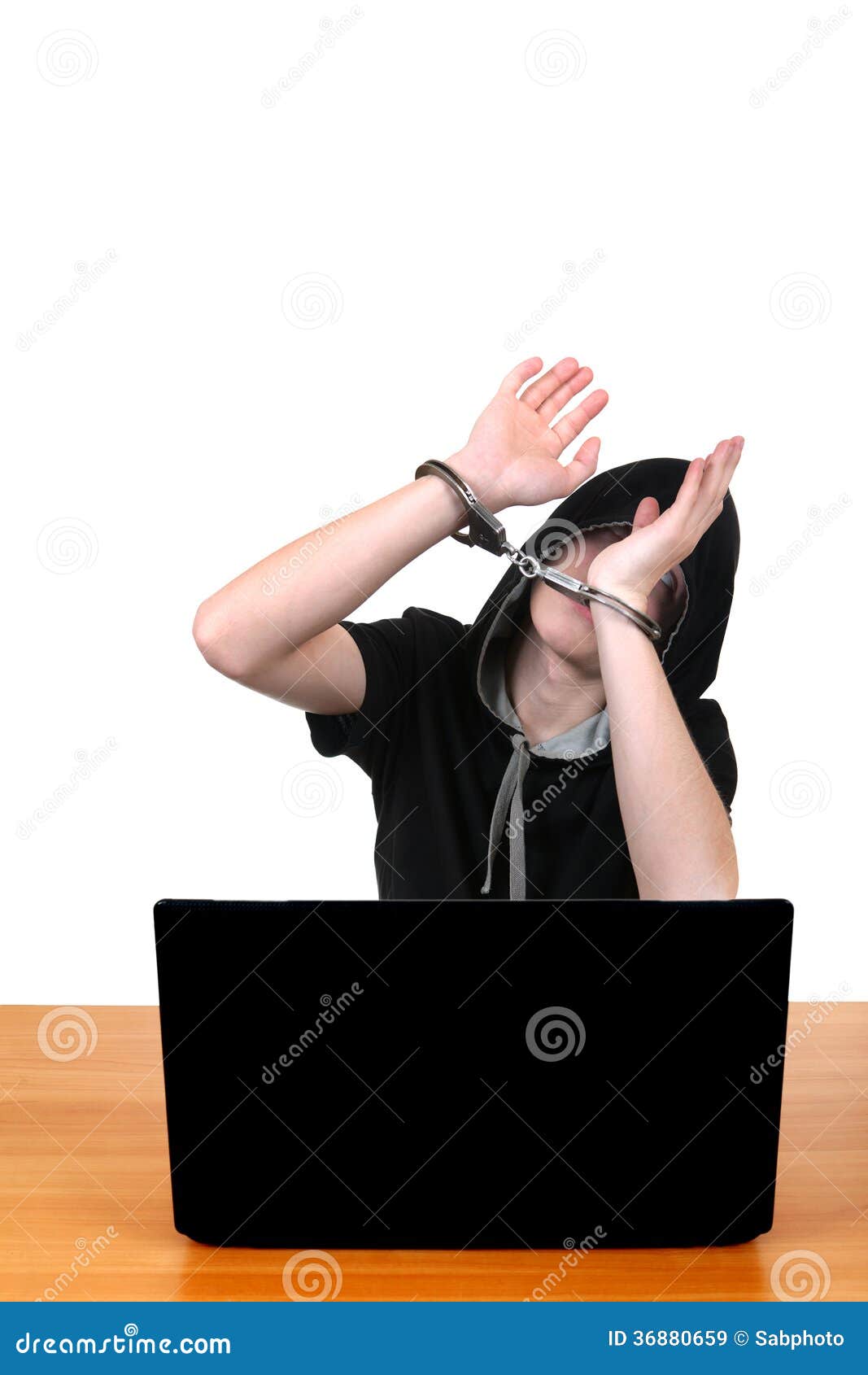 Arrested Man with Laptop stock image. Image of felon - 36880659