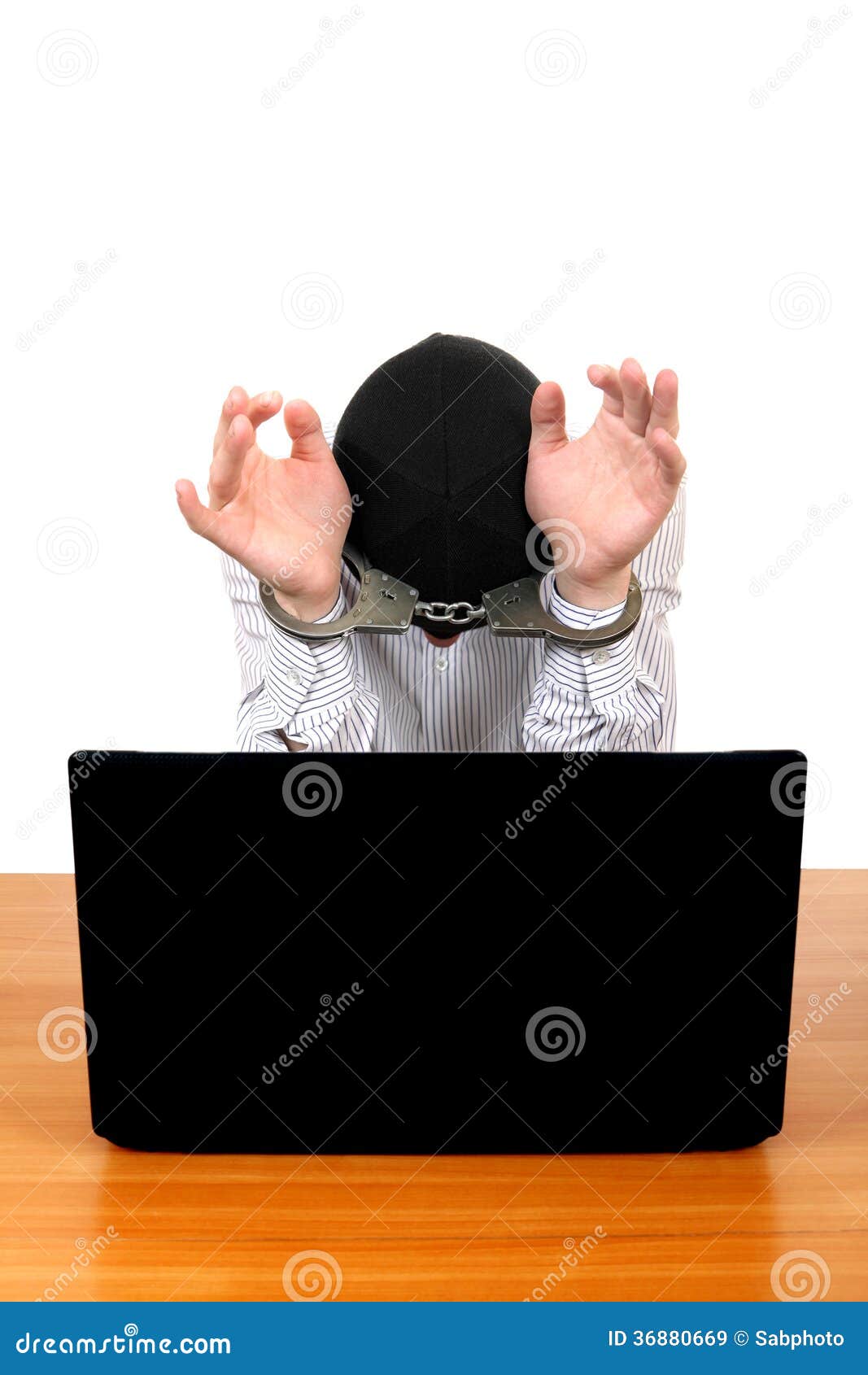 Arrested Man with Laptop stock image. Image of manacle - 36880669