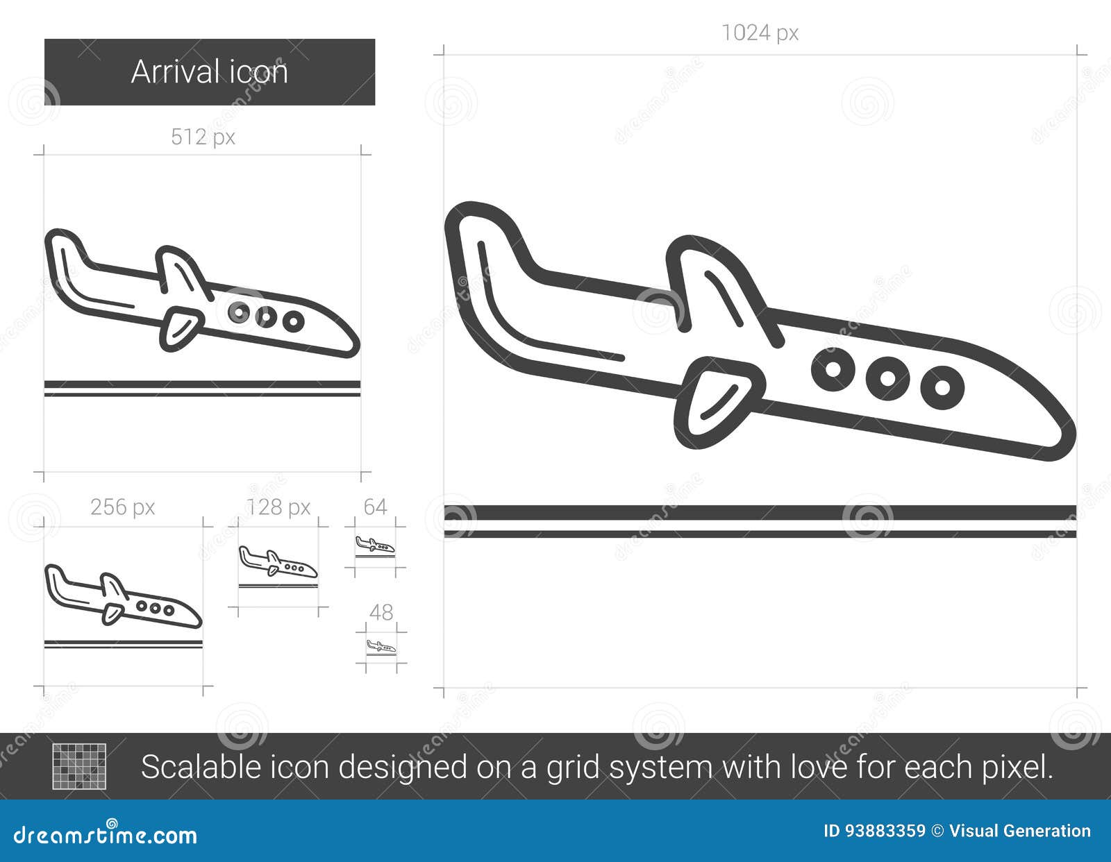 Arrival line icon. stock vector. Illustration of jetliner - 93883359