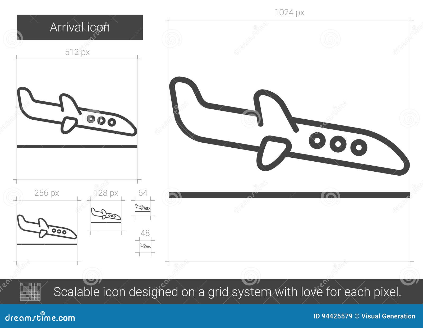 Arrival line icon. stock vector. Illustration of drawing - 94425579