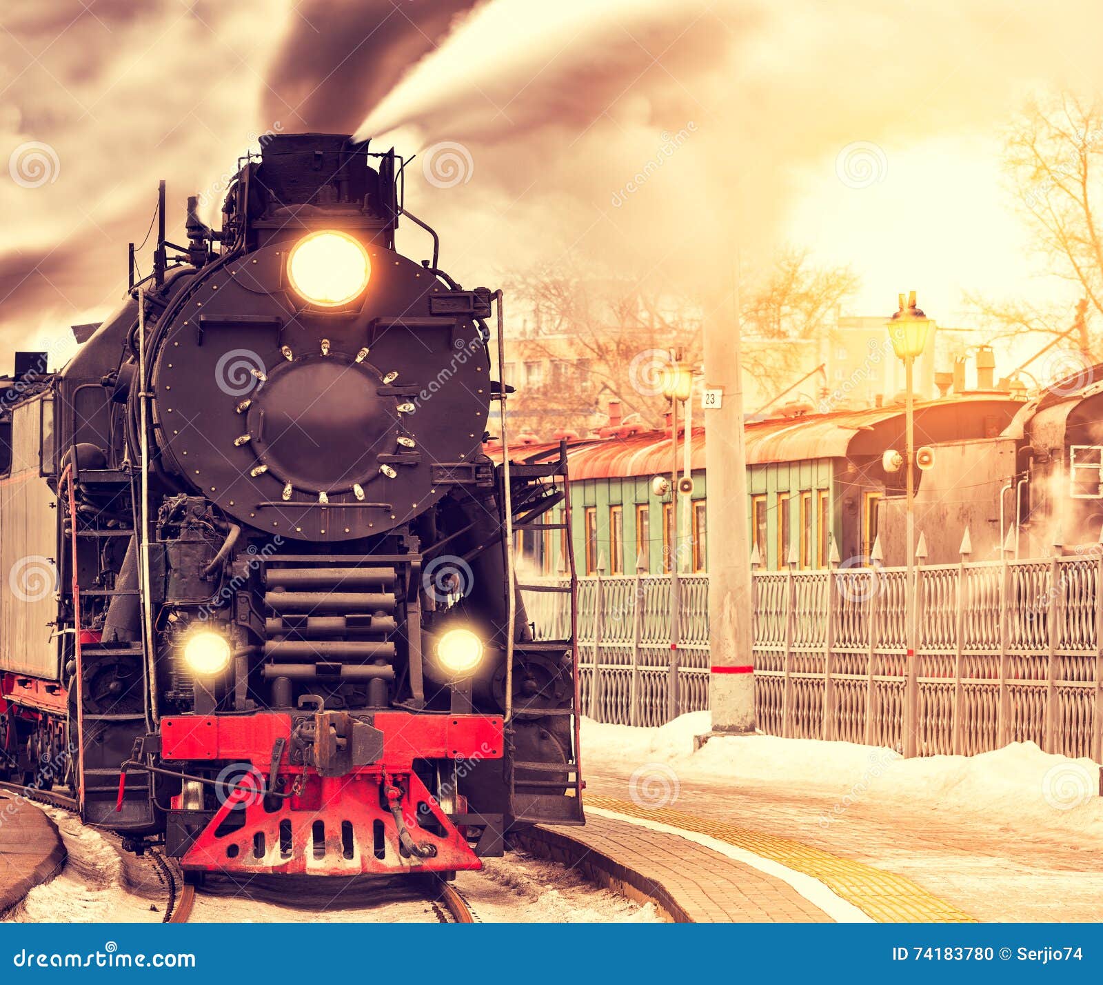 Arrival of the Retro Steam Train. Stock Photo - Image of antique ...