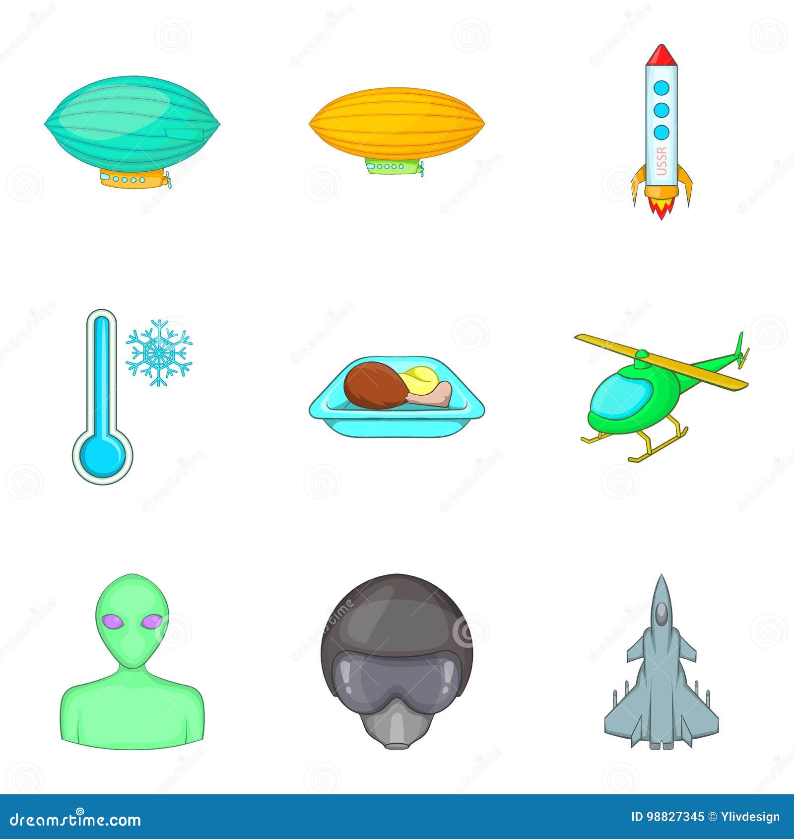 Arrival from Space Icons Set, Cartoon Style Stock Vector - Illustration ...