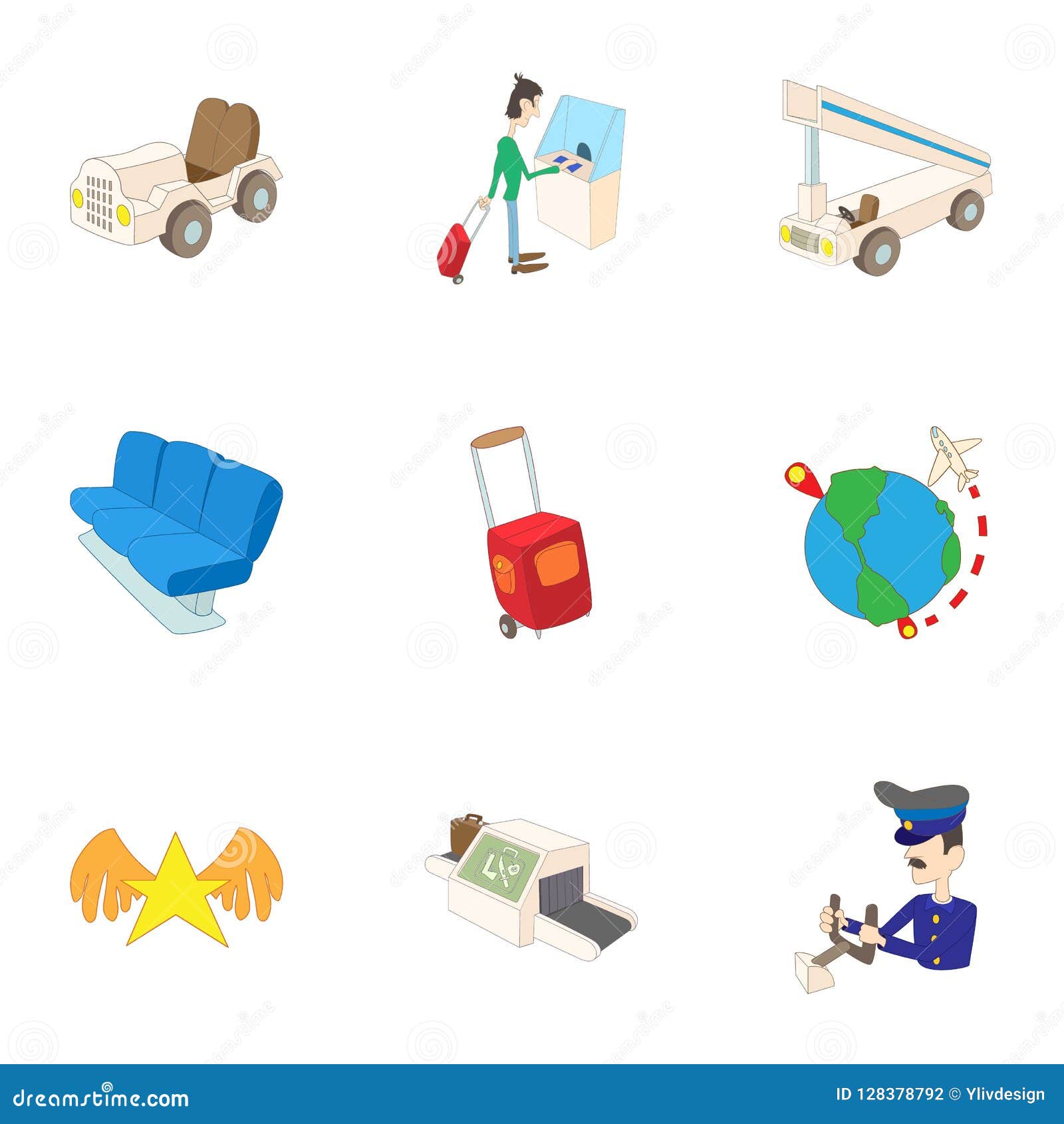 Arrive at Airport Icons Set, Cartoon Style Stock Illustration ... Arrive at Airport Icons Set, Cartoon Style Stock Illustration ...