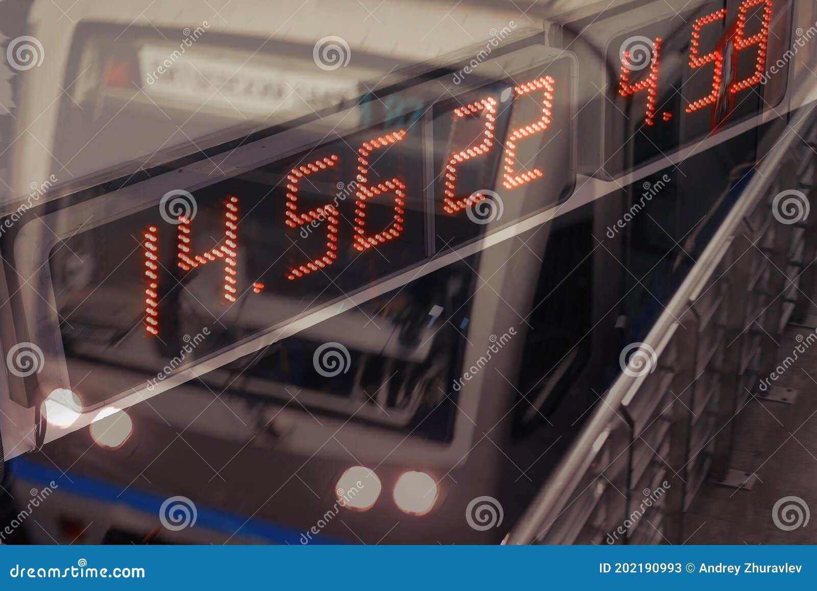 Arriving Metro Train and Clock, Double Exposure Stock Image - Image of ...