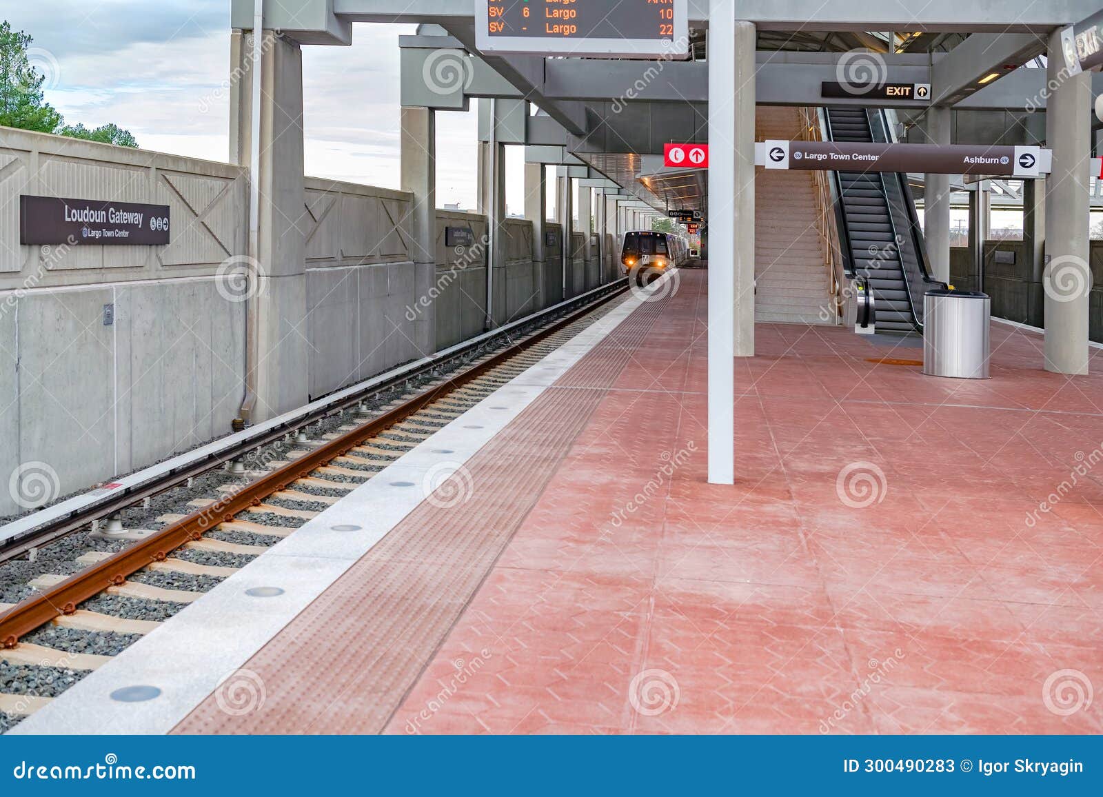 An Arriving Train at an Empty Subway Station in Ashbourne, Washington ...