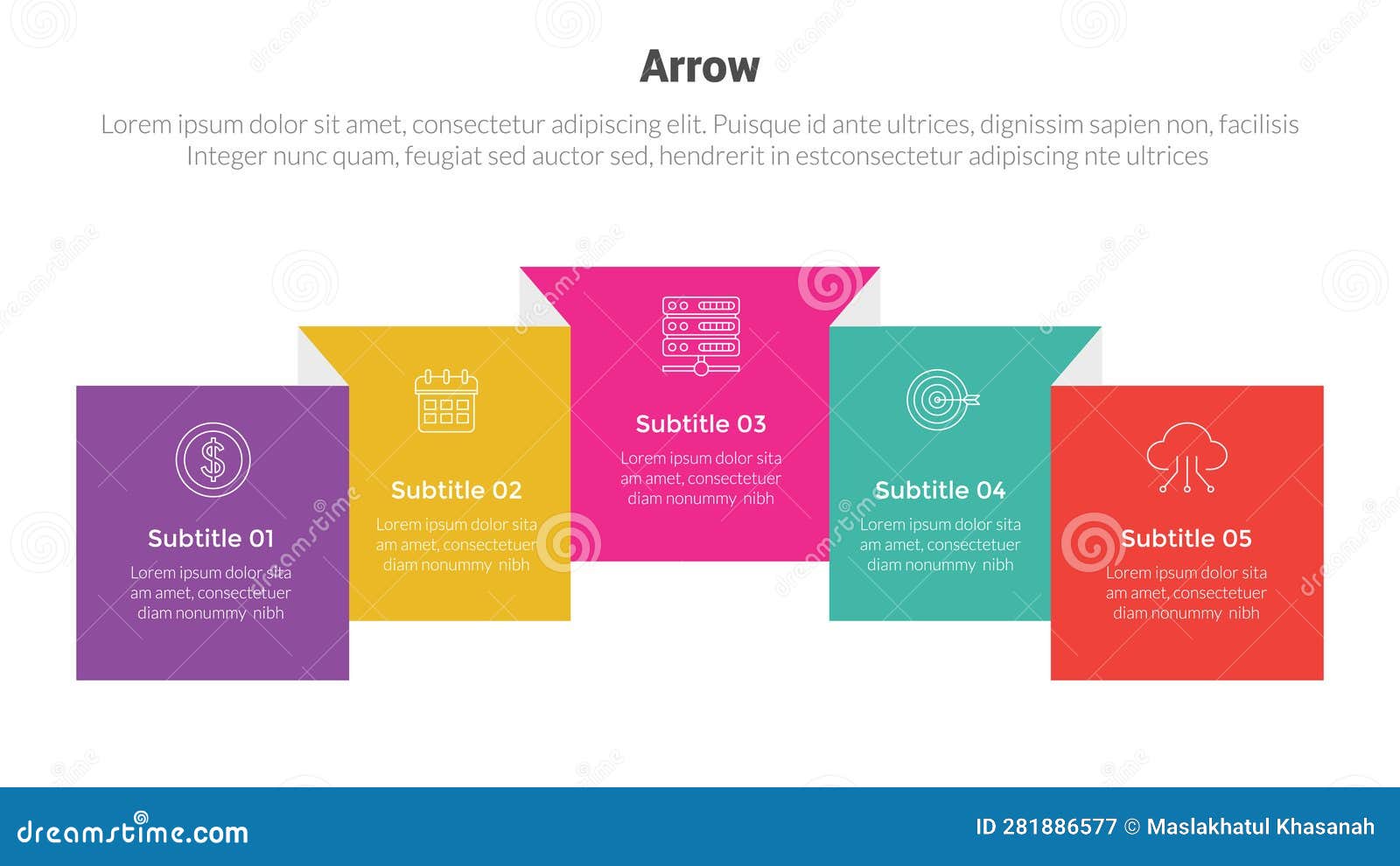 Arrow or Arrows Stage Infographics Template Diagram with Box Rectangle ...