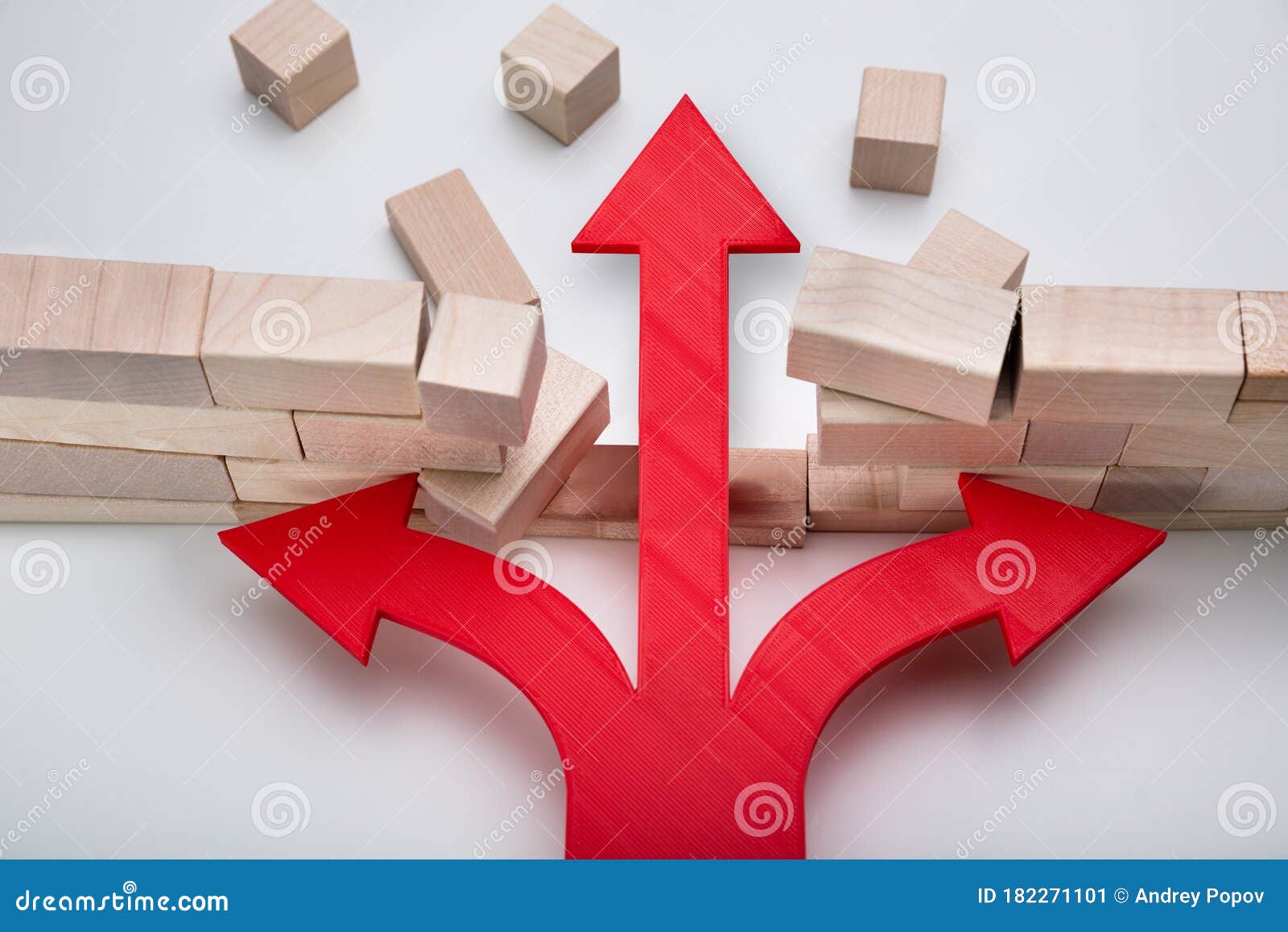 Arrow Breaking through Wall Made of Wooden Blocks Stock Image - Image ...