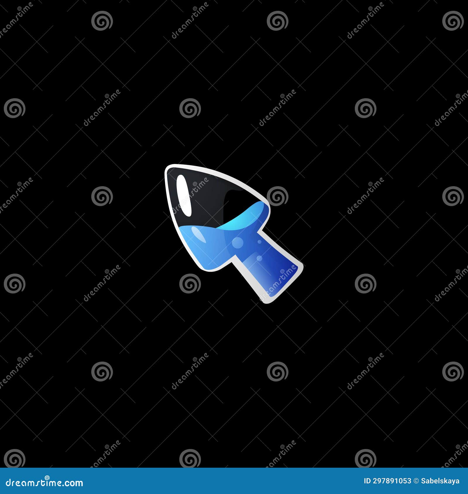 Arrow Button in the Form of Glass Flask Half Filled with Blue Liquid ...