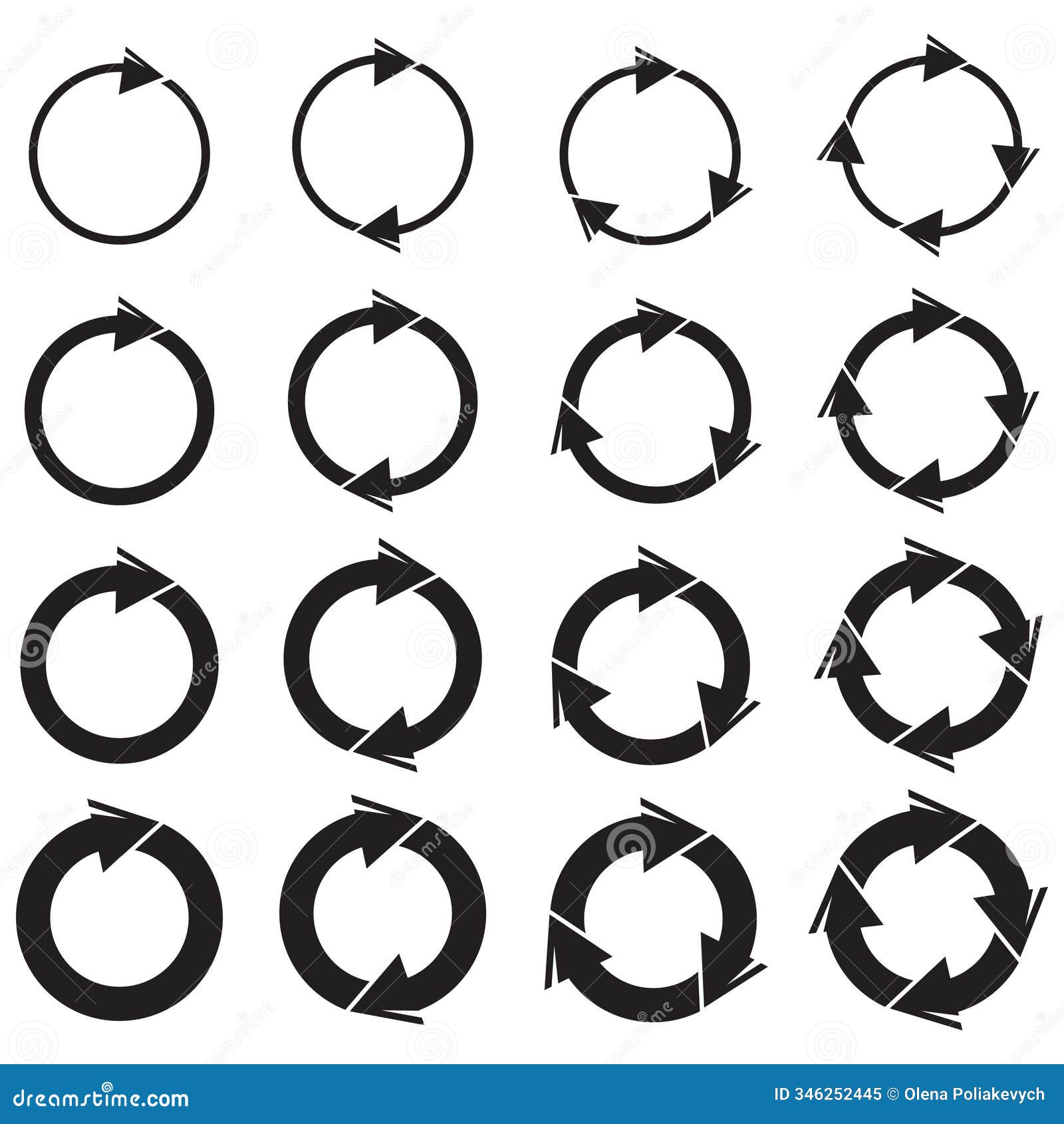 Arrow Circle Set. Rotating Arrows Collection. Circular Loop Symbols. Vector Shapes Pack Stock ...
