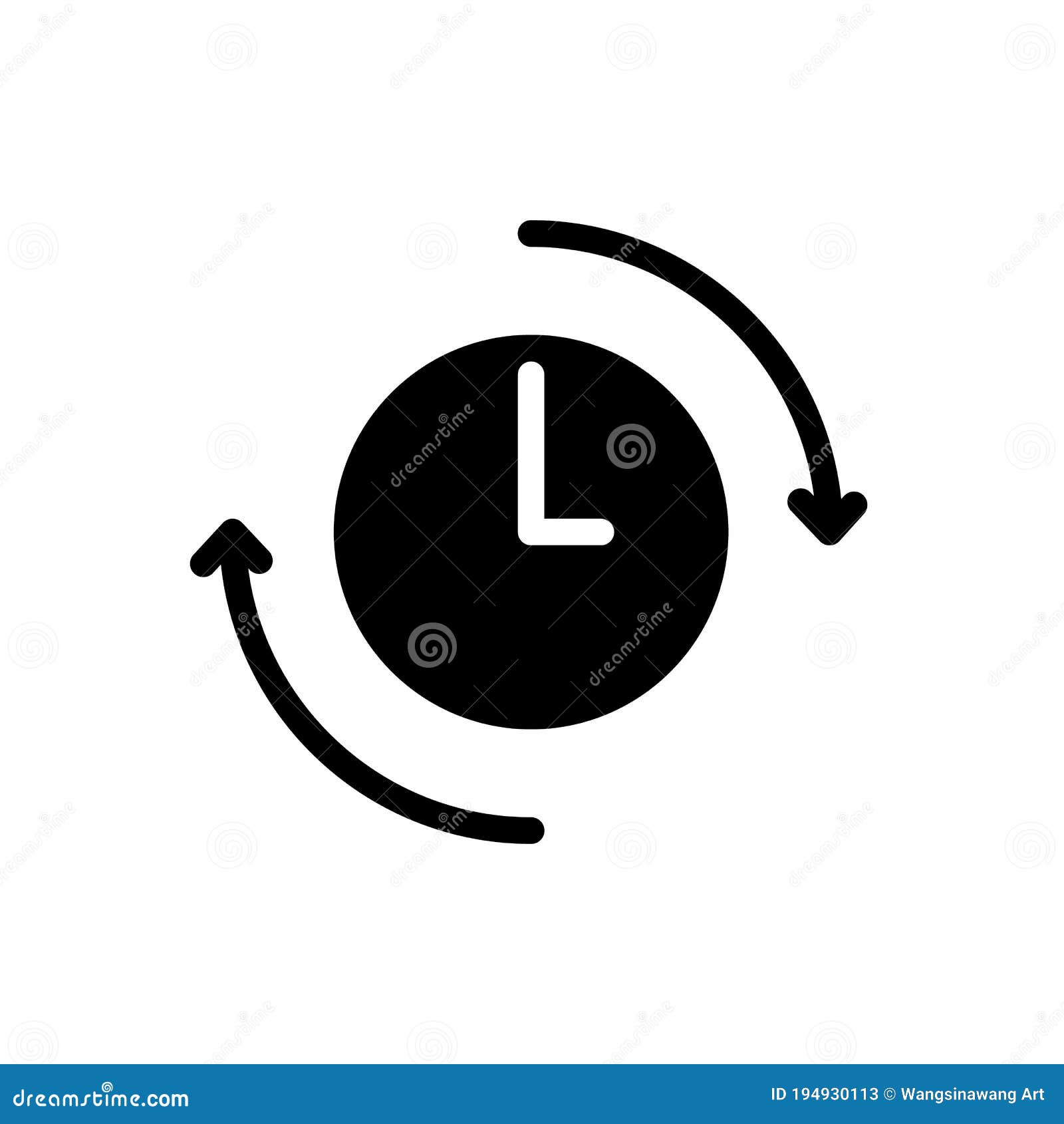 Arrow, and Clock, Time Management Symbol Flat Black Line Icon, Vector ...