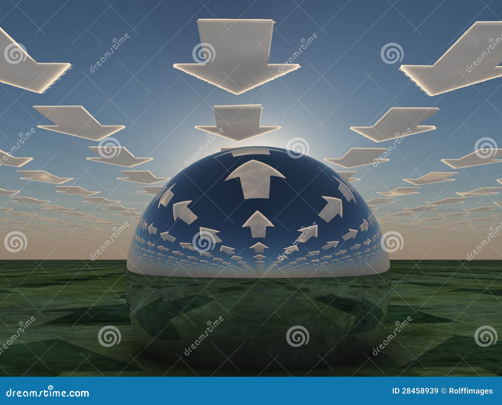 Arrow Cloud Reflecting in Sphere Stock Illustration - Illustration of ...