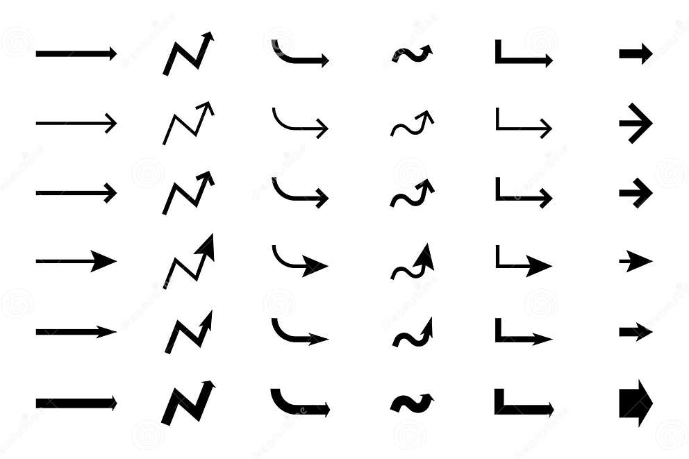 Arrow Collection Icon. Black Directional Arrows. Minimal Shapes Vector. Navigation Pointer Set ...