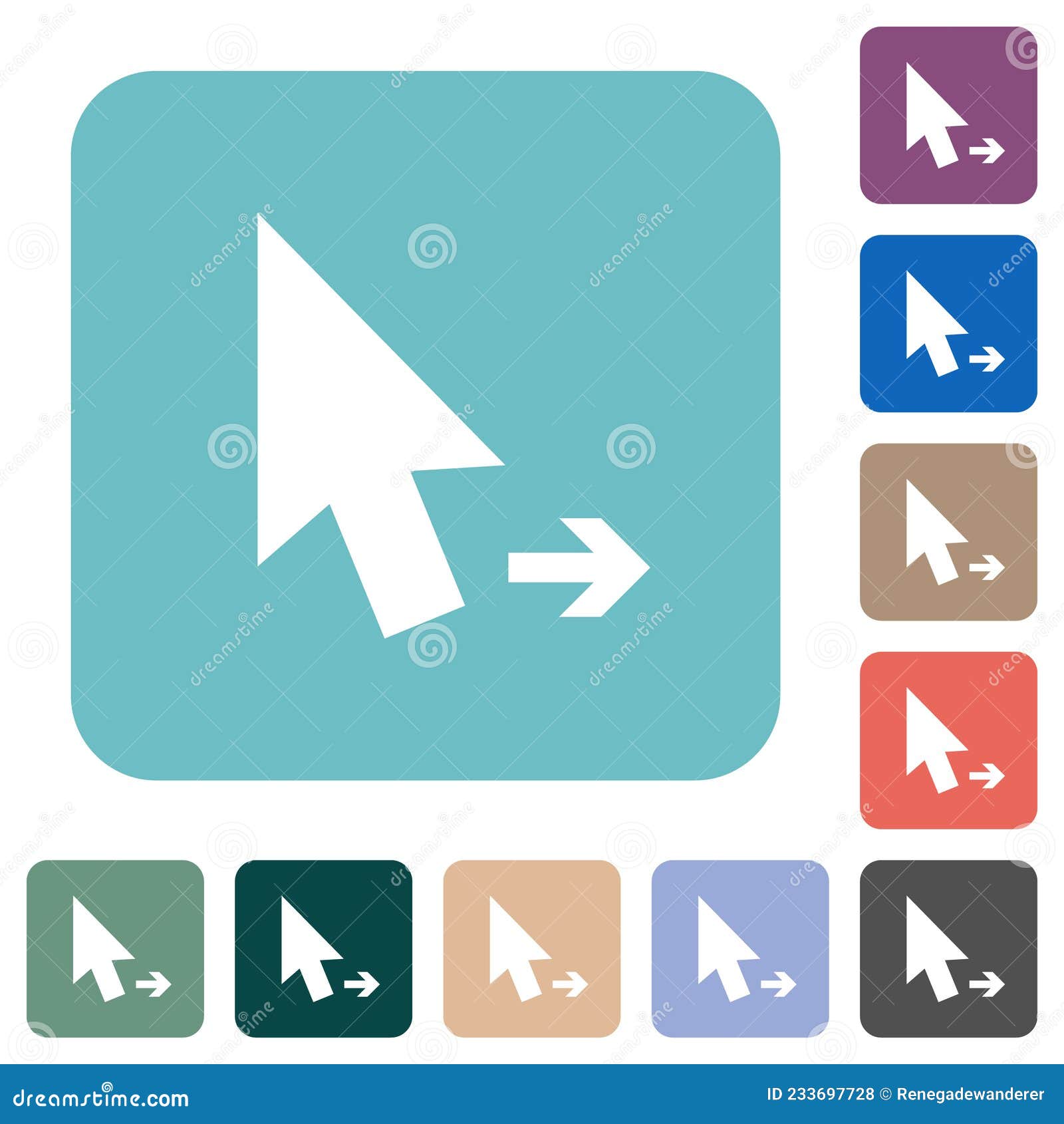 Arrow Cursor Right Solid Rounded Square Flat Icons Stock Vector ...