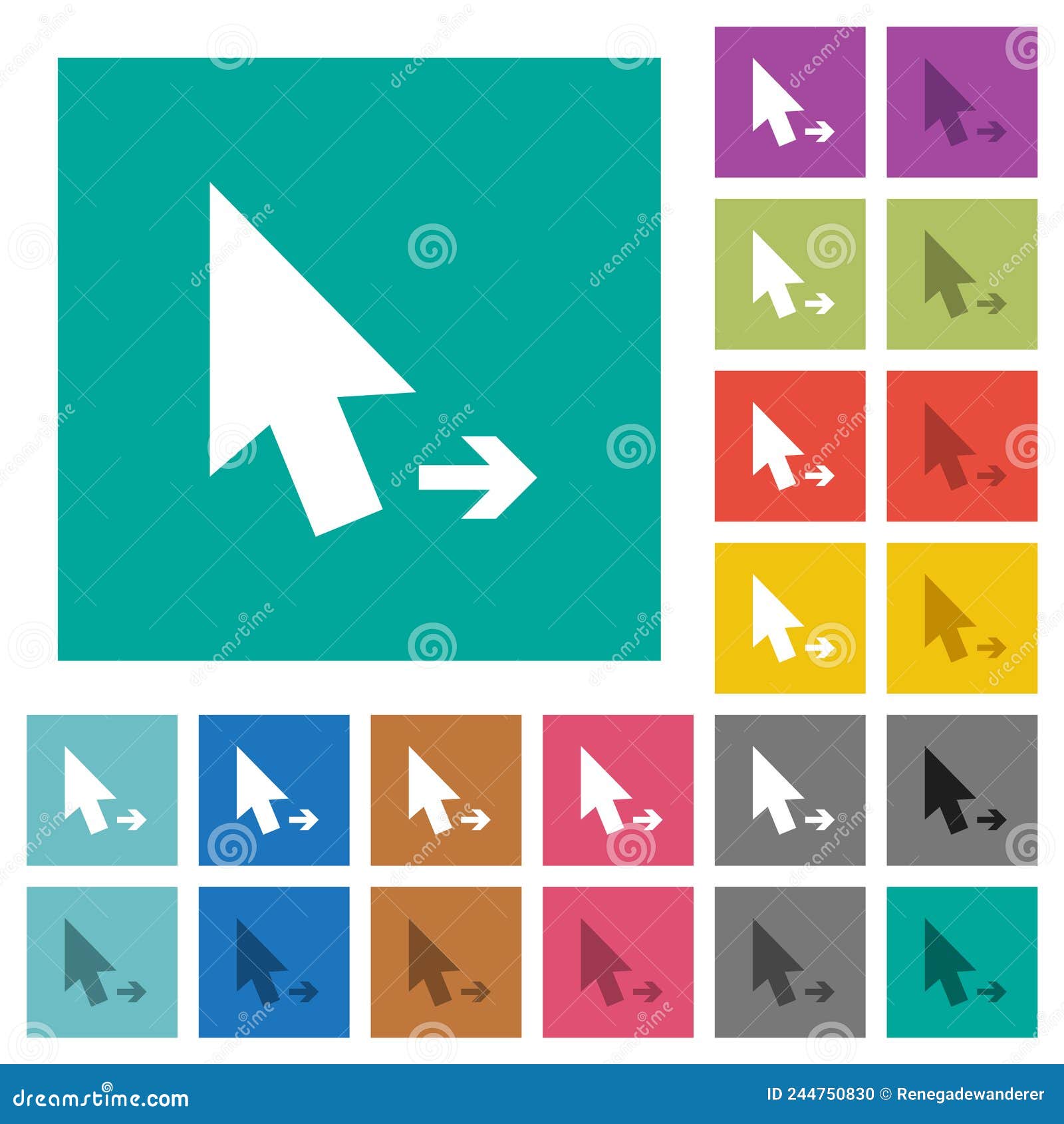 Arrow Cursor Right Solid Square Flat Multi Colored Icons Stock Vector ...
