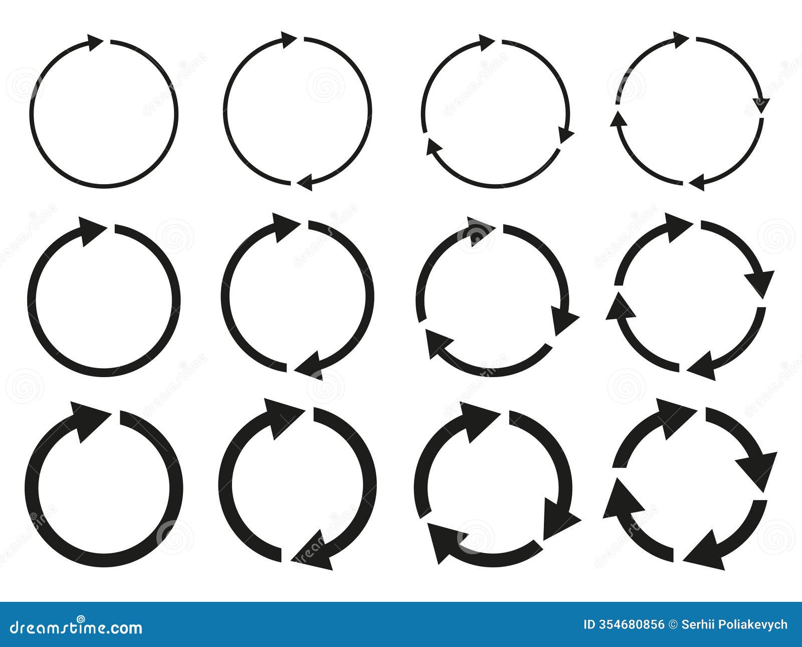 Arrow Cycle Set. Circular Arrows Vector. Loop Rotation Symbol. Black ...