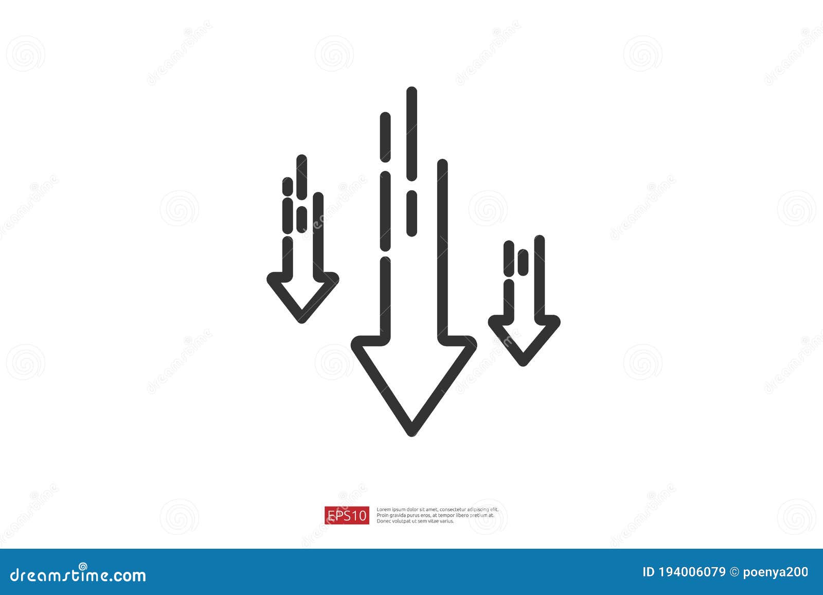 Arrow Decrease Icon Symbol. Economy Stretching Rising Drop Fall Down ...