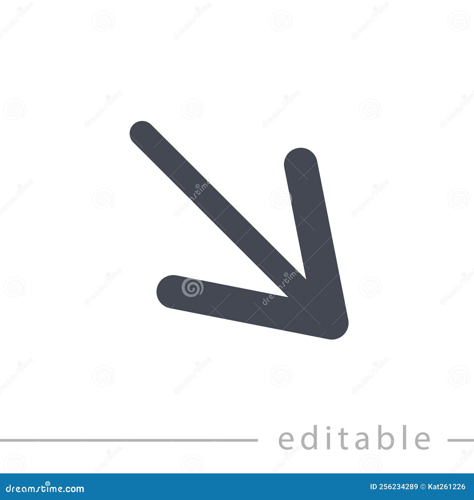Arrow Diagonally To the Lower Right Corner, Line Editable Icon Stock ...