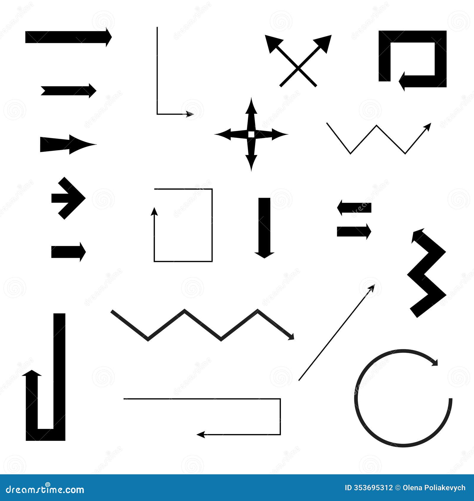 Arrow Direction Design. Path Vector Shapes. Geometric Black Symbols ...