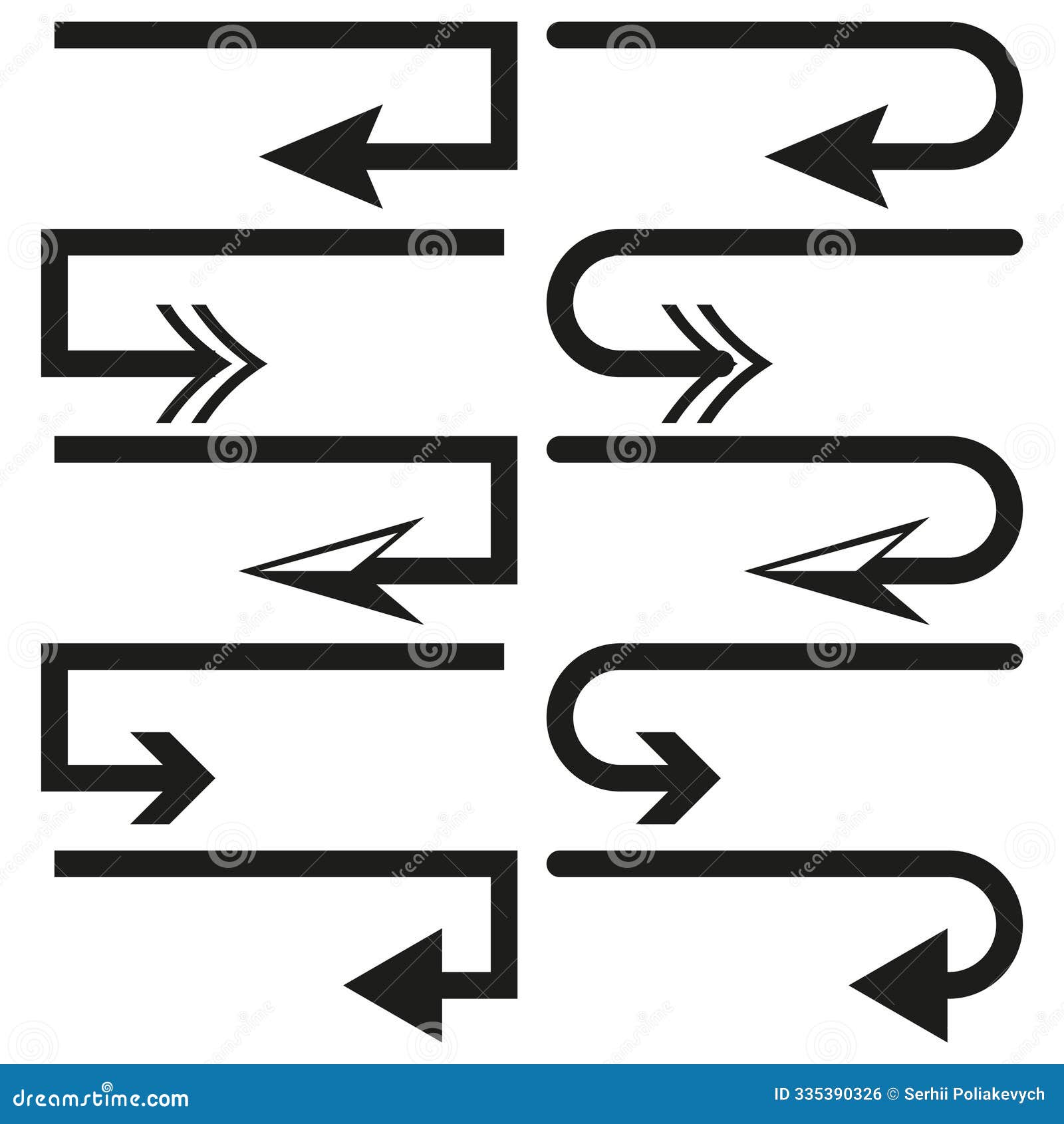 Arrow Direction Icon. Curved Vector Arrows. Bold Black Shapes. Abstract ...
