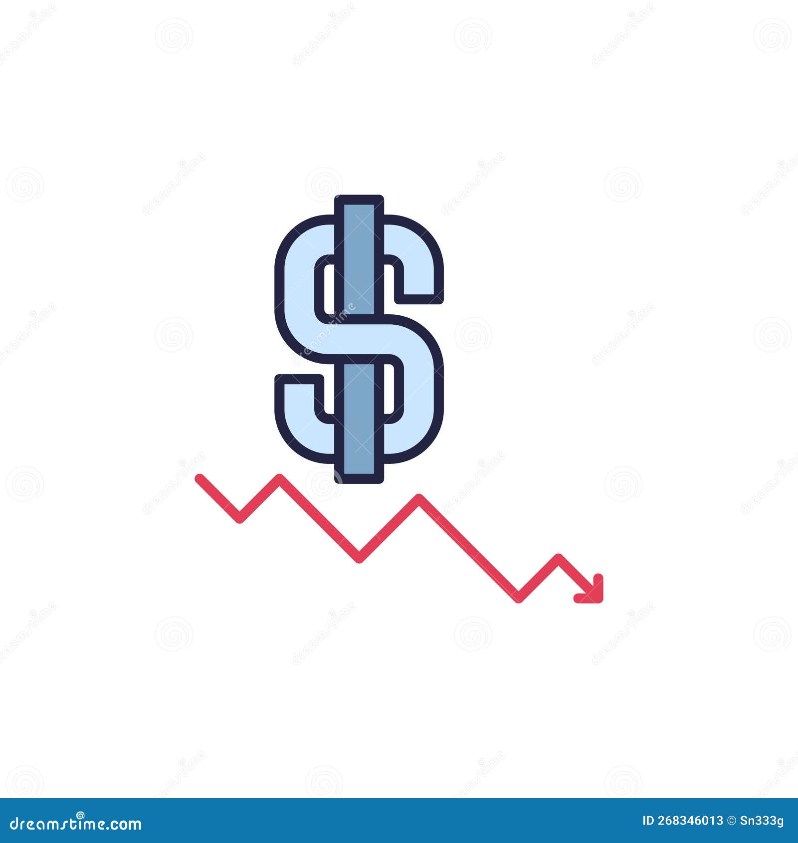 Arrow and Dollar Sign Vector Recession and Devaluation Colored Icon ...