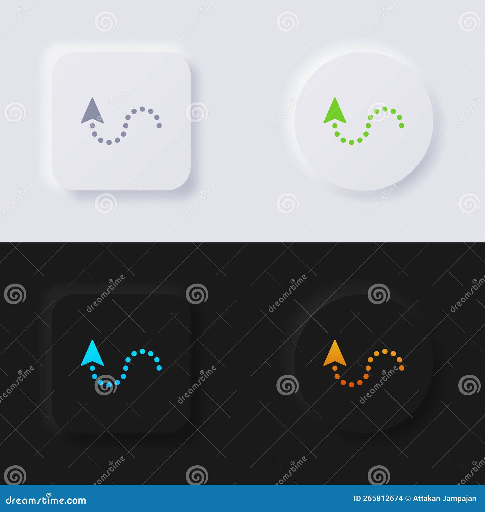 Arrow Dot Line Navigation Icon Set, Multicolor Neumorphism Button Soft ...