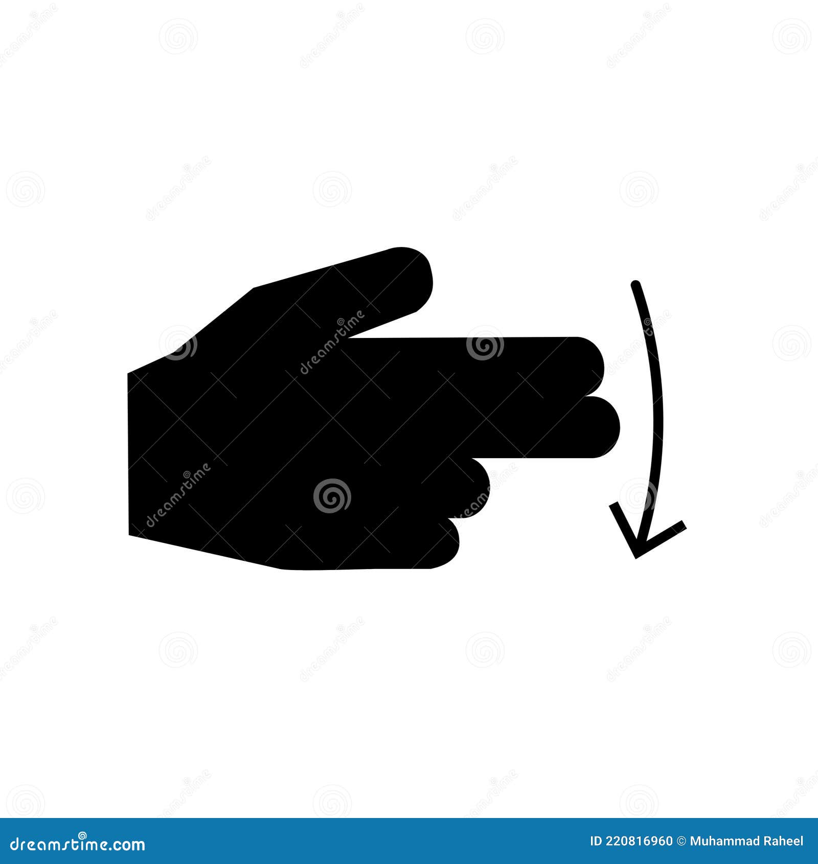 Arrow Down Hand Move Touch Direction Gesture Icon Isolated on White ...