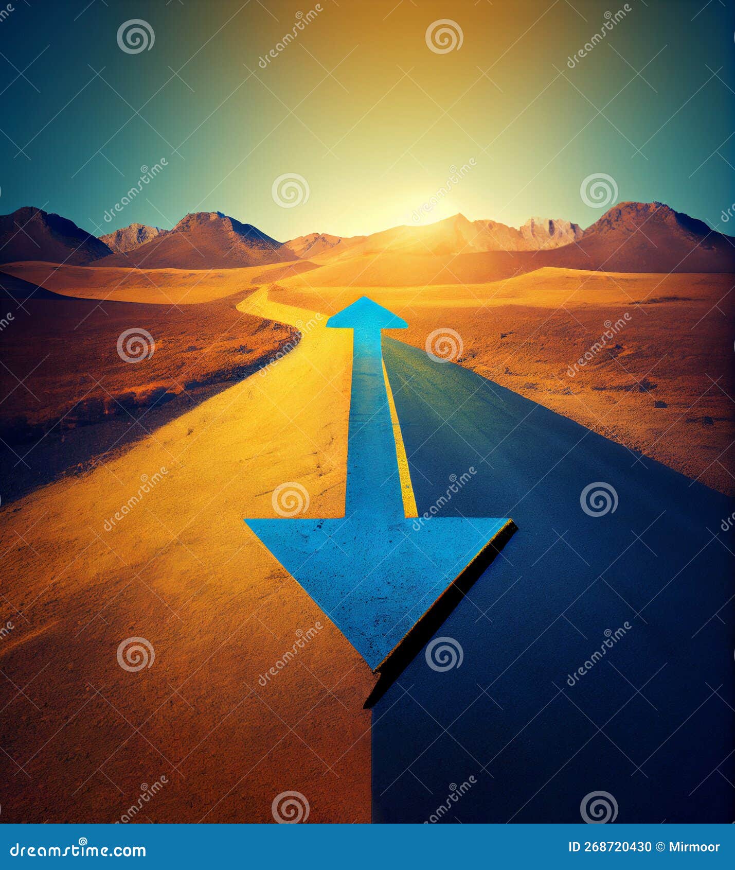 Arrow at empty road stock illustration. Illustration of problem - 268720430