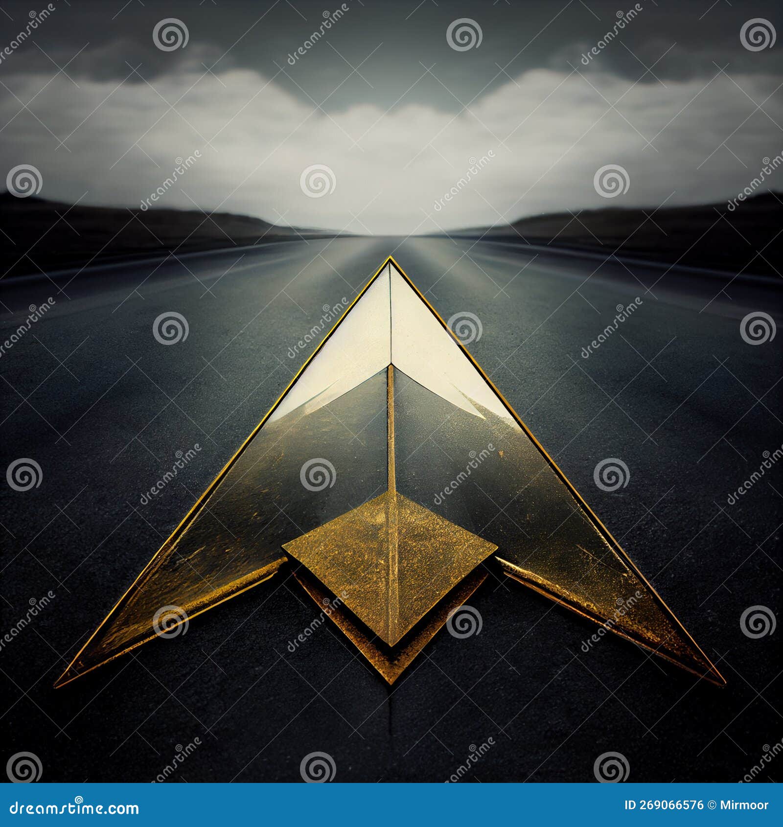 Arrow at empty road stock illustration. Illustration of goal - 269066576