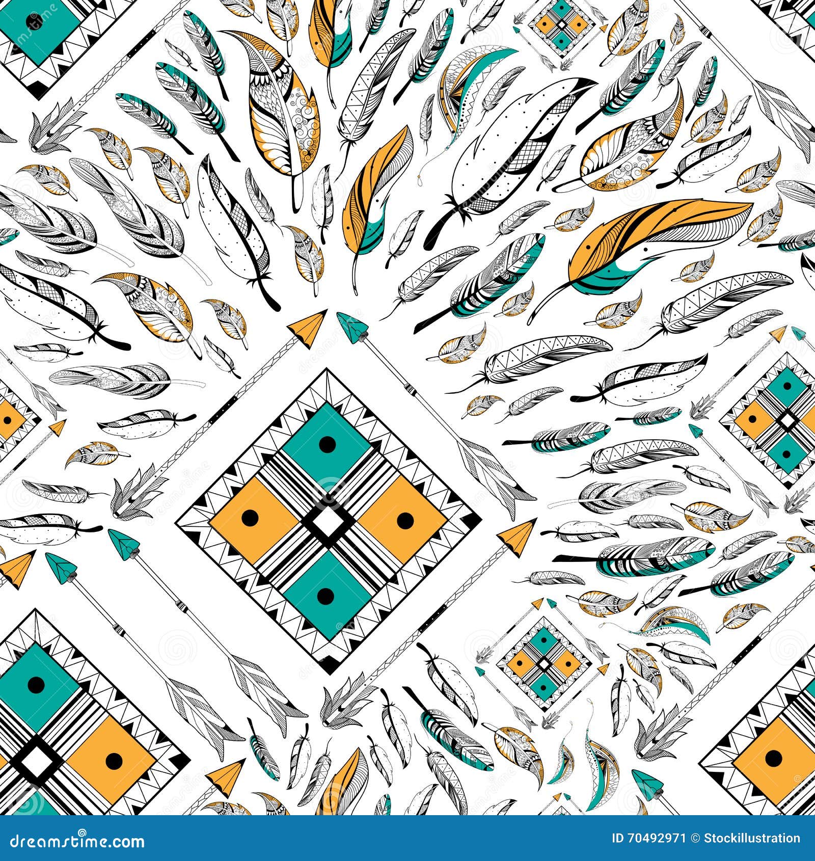 Arrow and Feather for Tribal Boho Style Seamless Pattern Stock Vector ...