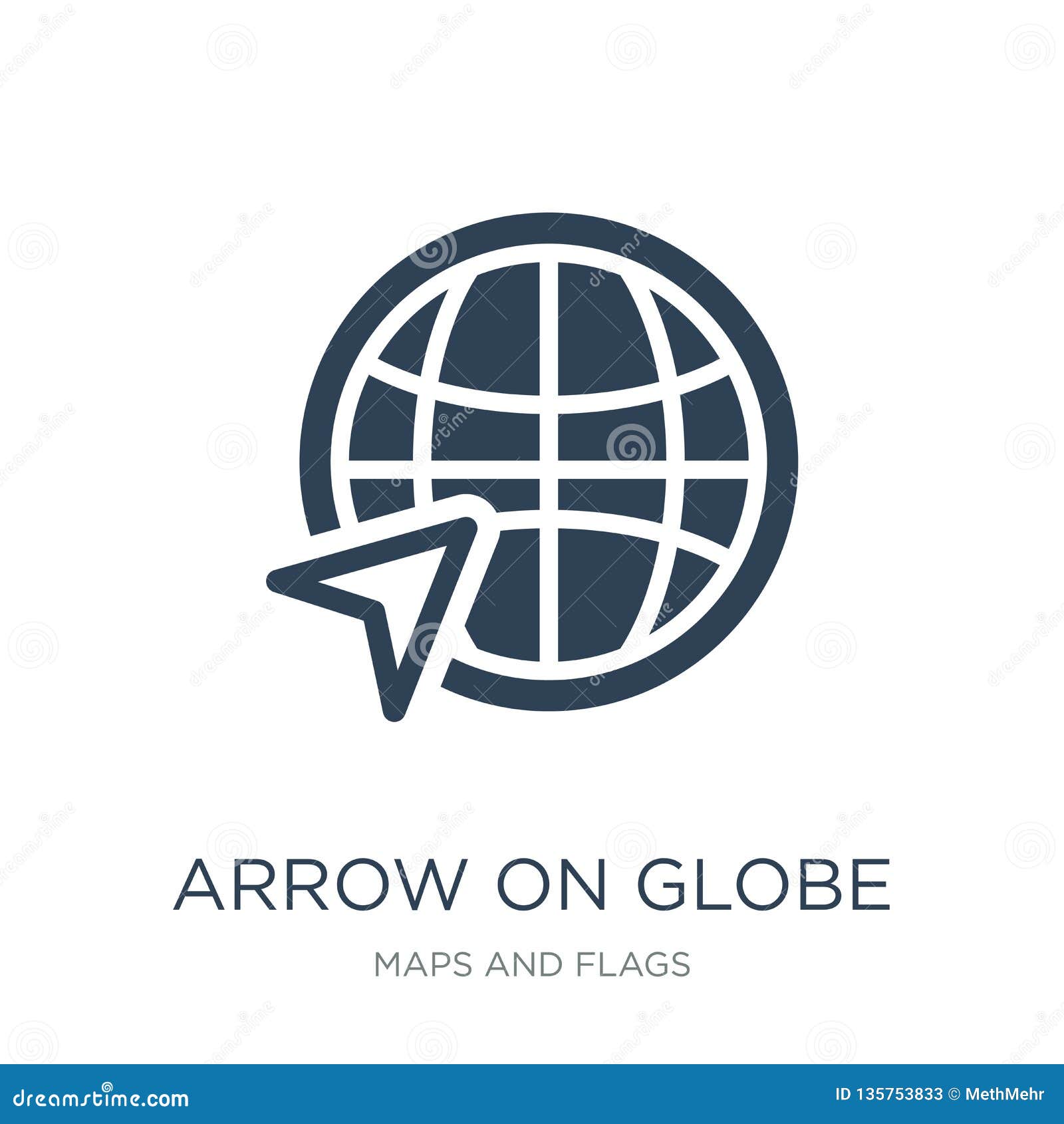Arrow on Globe Icon in Trendy Design Style. Arrow on Globe Icon ...