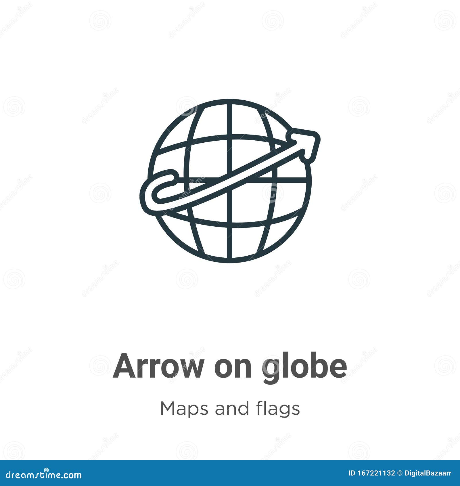 Arrow on Globe Outline Vector Icon. Thin Line Black Arrow on Globe Icon ...