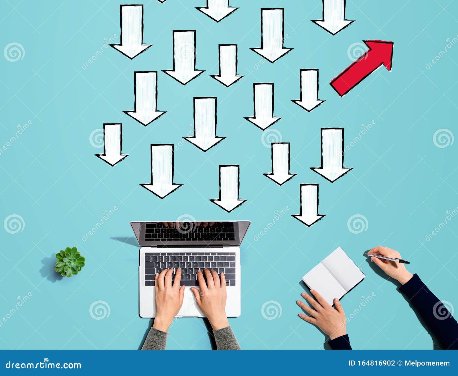 Arrow Going in a Different Direction with People Working Together Stock ...