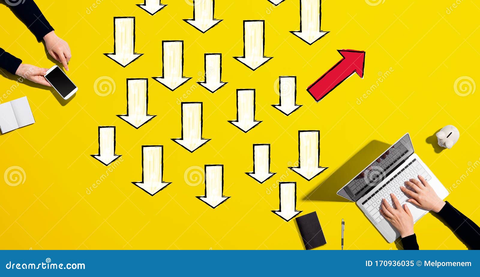 Arrow Going in a Different Direction with People Working Together Stock ...