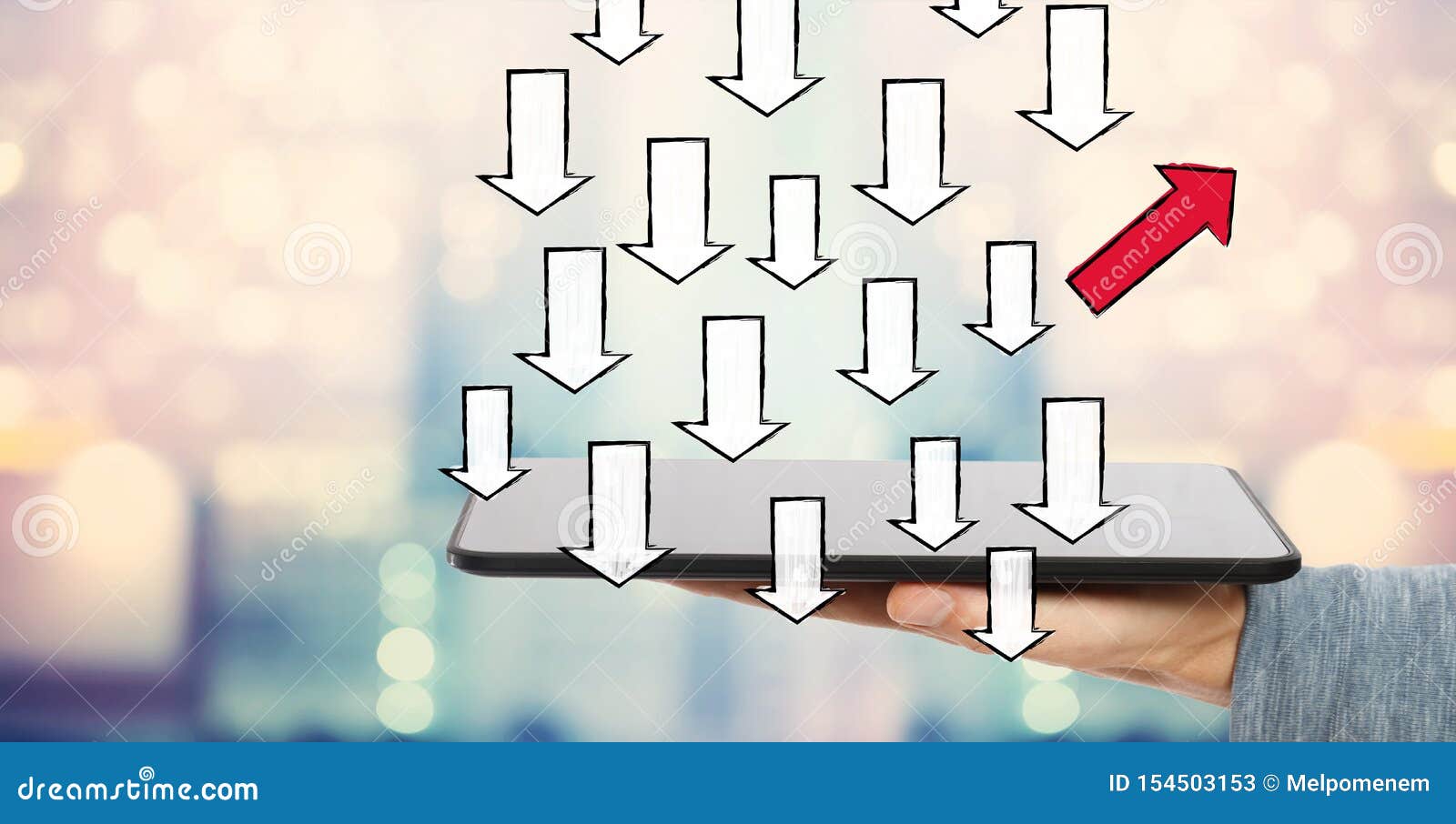 Arrow Going in a Different Direction with Tablet Computer Stock ...