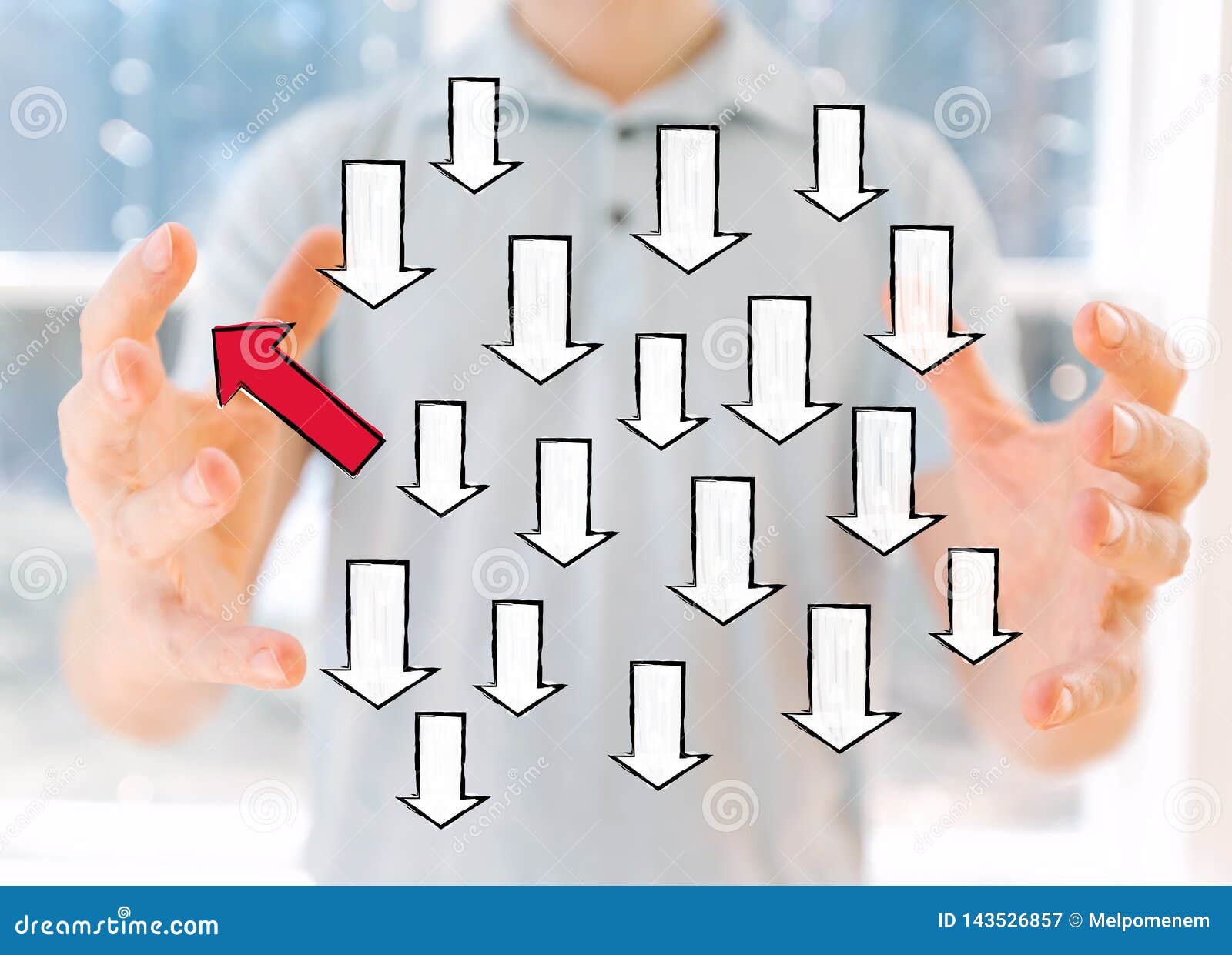 Arrow Going in a Different Direction with Young Man Stock Illustration ...