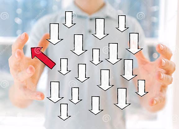 Arrow Going in a Different Direction with Young Man Stock Illustration ...