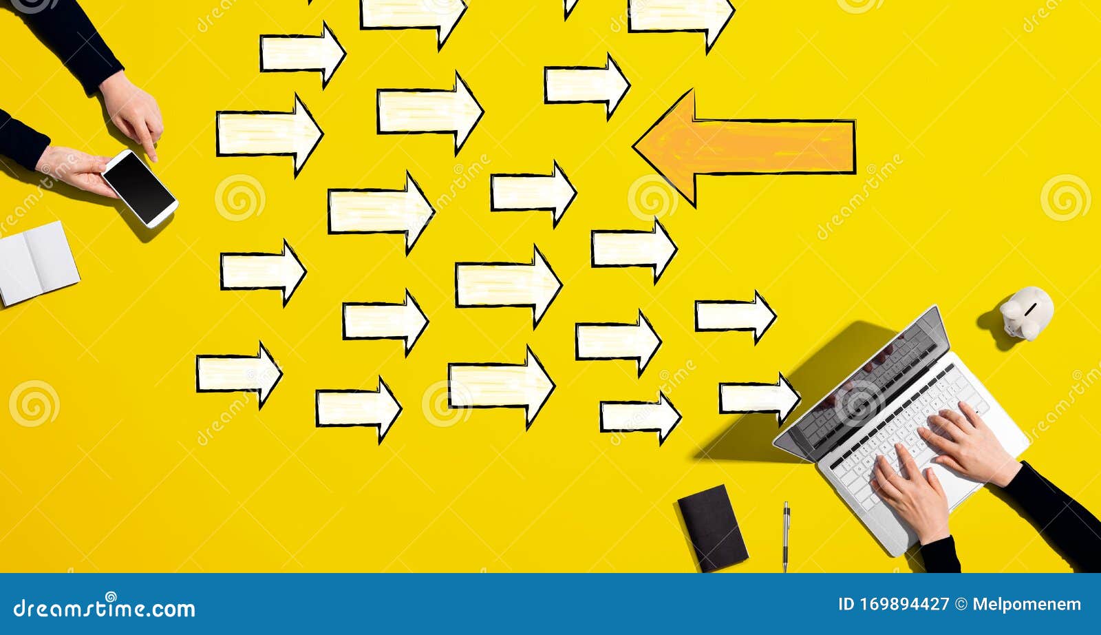 Arrow Going in the Opposite Direction with People Working Together ...