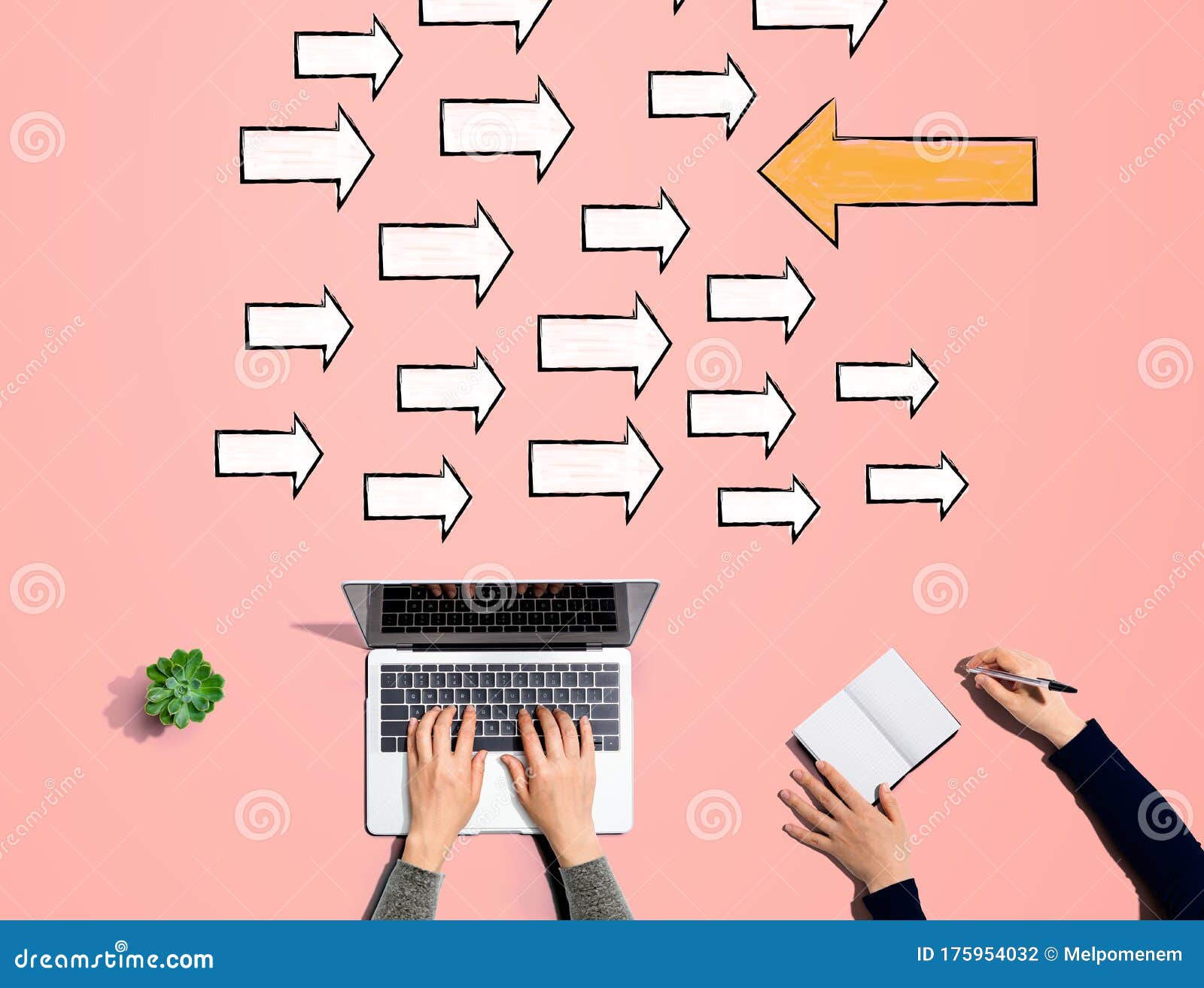 Arrow Going in the Opposite Direction with People Working Together ...