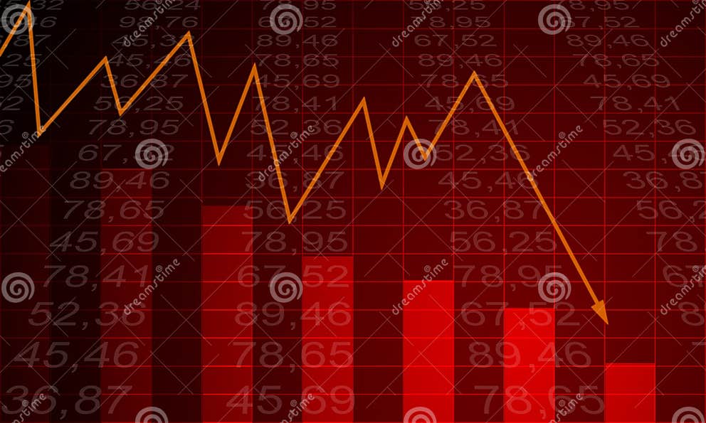 Arrow Graph Going Down on a Red Background Stock Illustration ...
