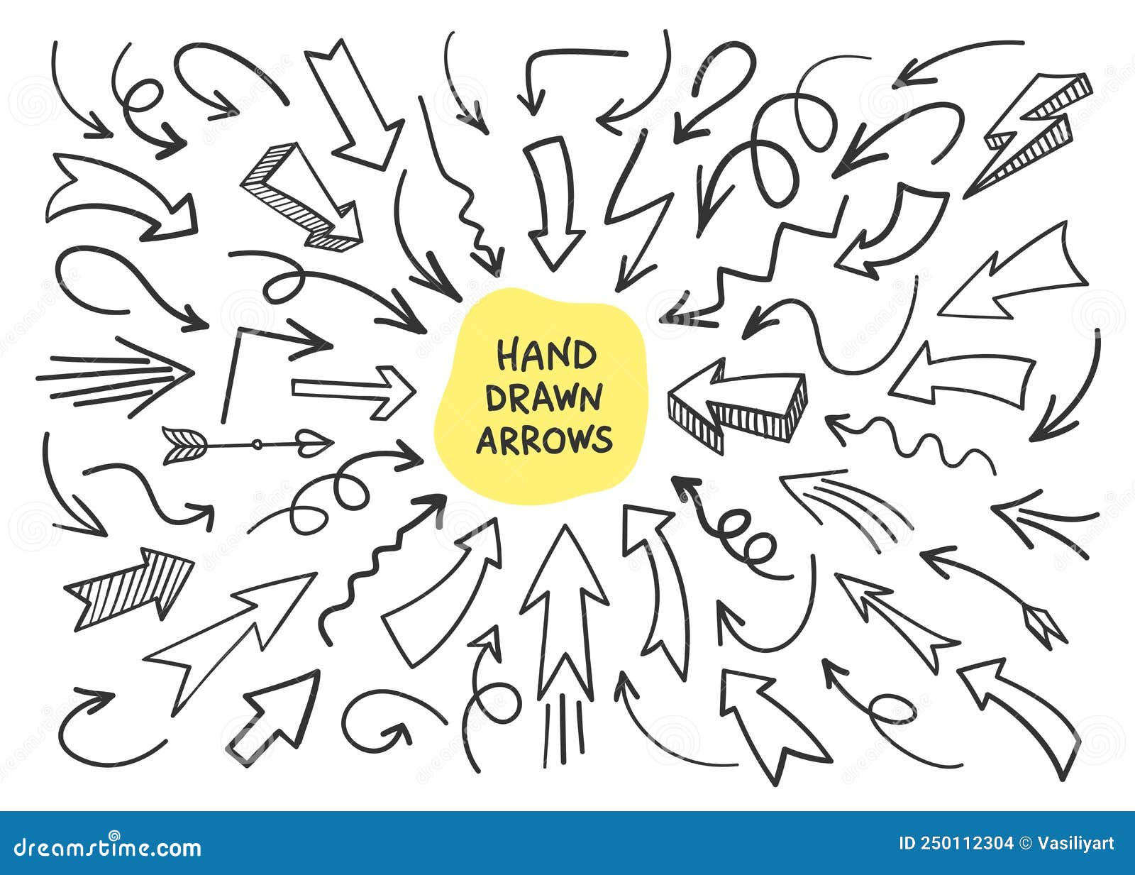 Arrow Hand Drawn Doodle Line Set Curve Shape Icon Stock Vector ...