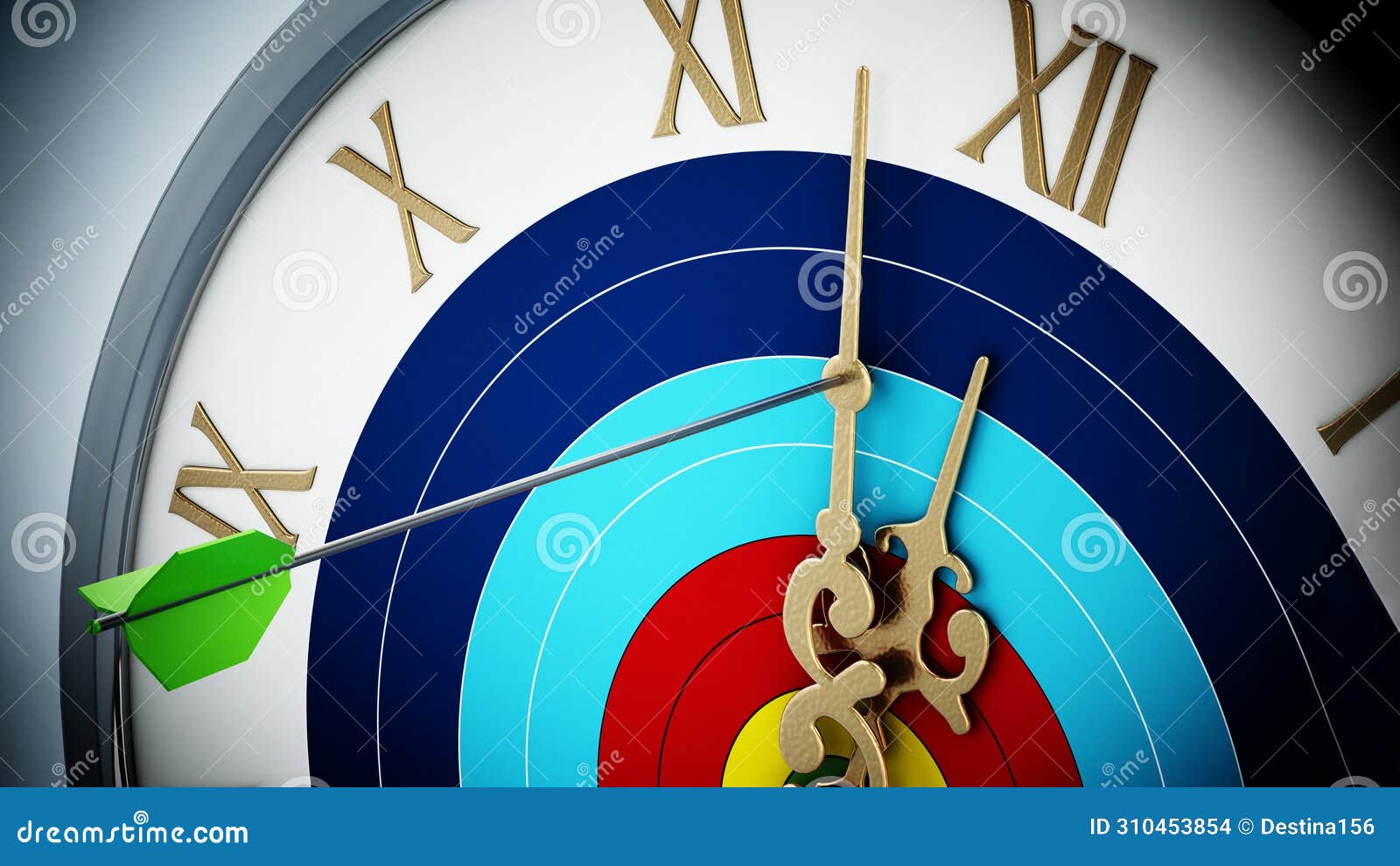 Arrow Hit at Clock Hand Stopping the Time. 3D Illustration Stock ...